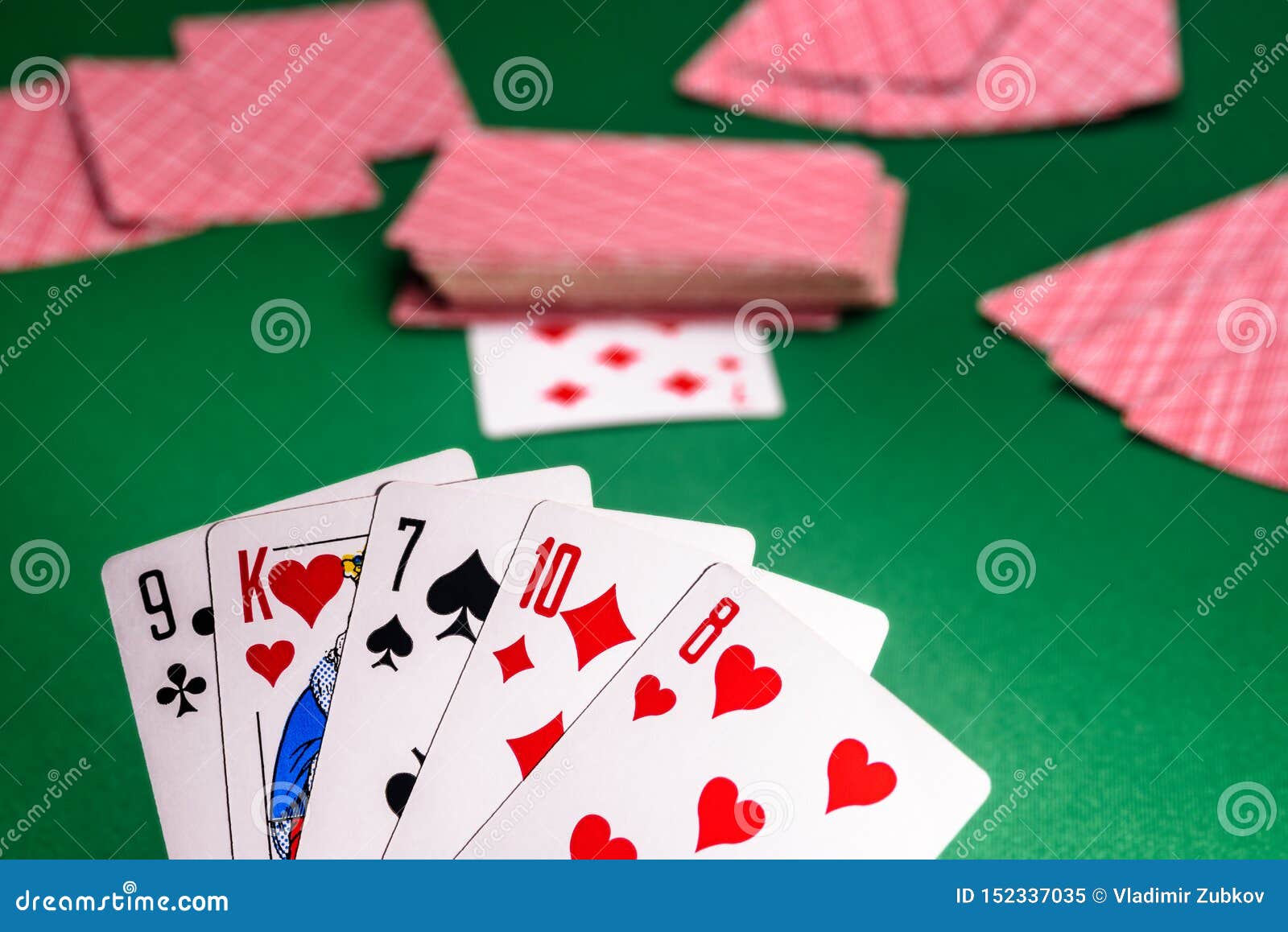 Playing Cards on the Green Table Stock Image - Image of game, gambling ...