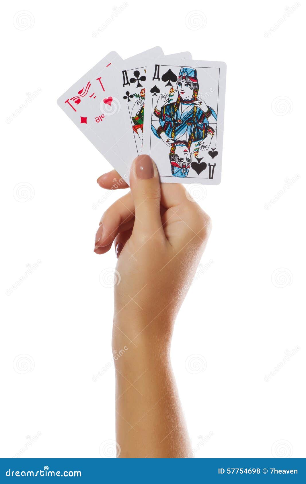Playing Cards in Hand Isolated on White Background Stock Photo - Image ...