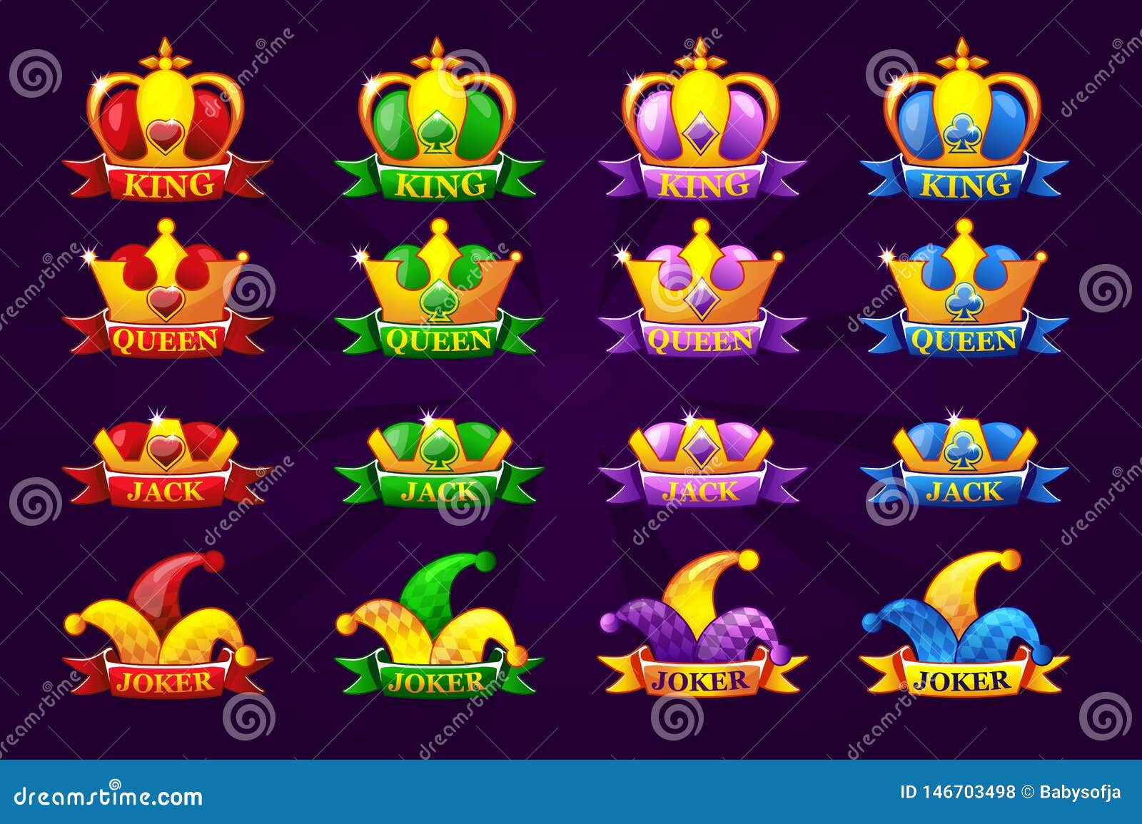 Playing Cards Icons with Crown and Ribbon. Poker Symbols for Casino and ... Playing Cards Icons with Crown and Ribbon. Poker Symbols for Casino and ...