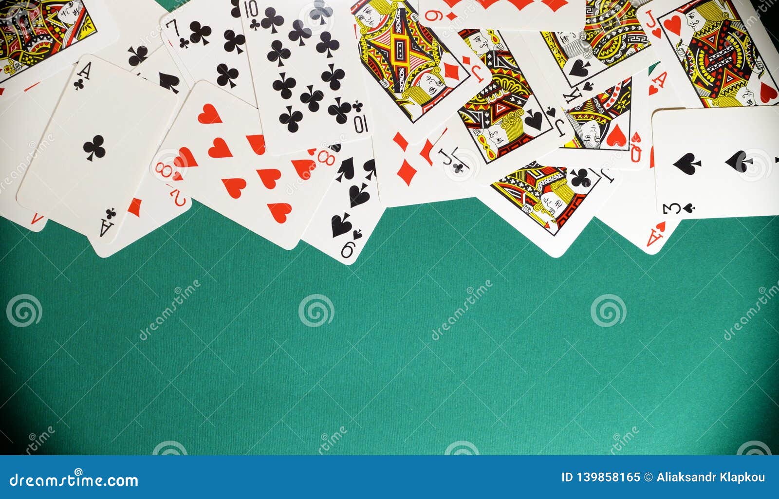 Playing cards on the table stock image. Image of green - 139858165