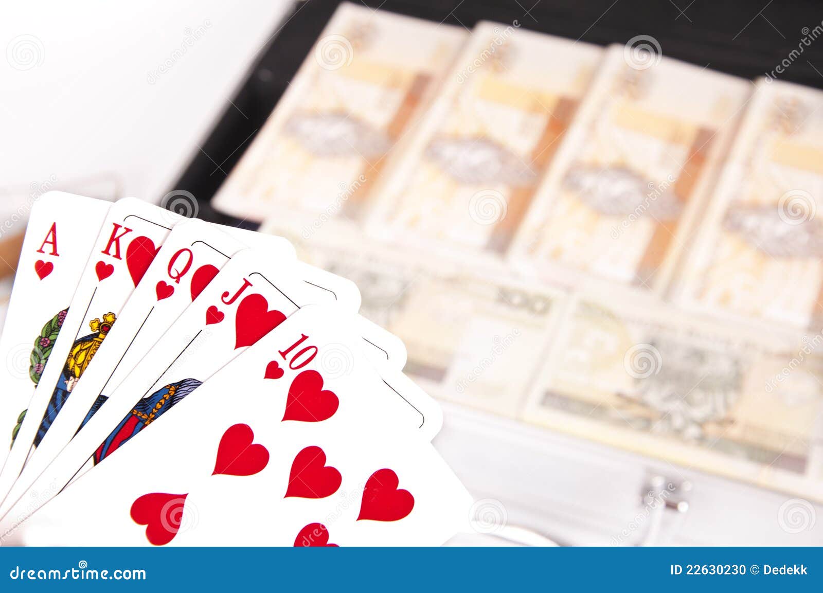 Playing cards and money stock photo. Image of gamble - 22630230