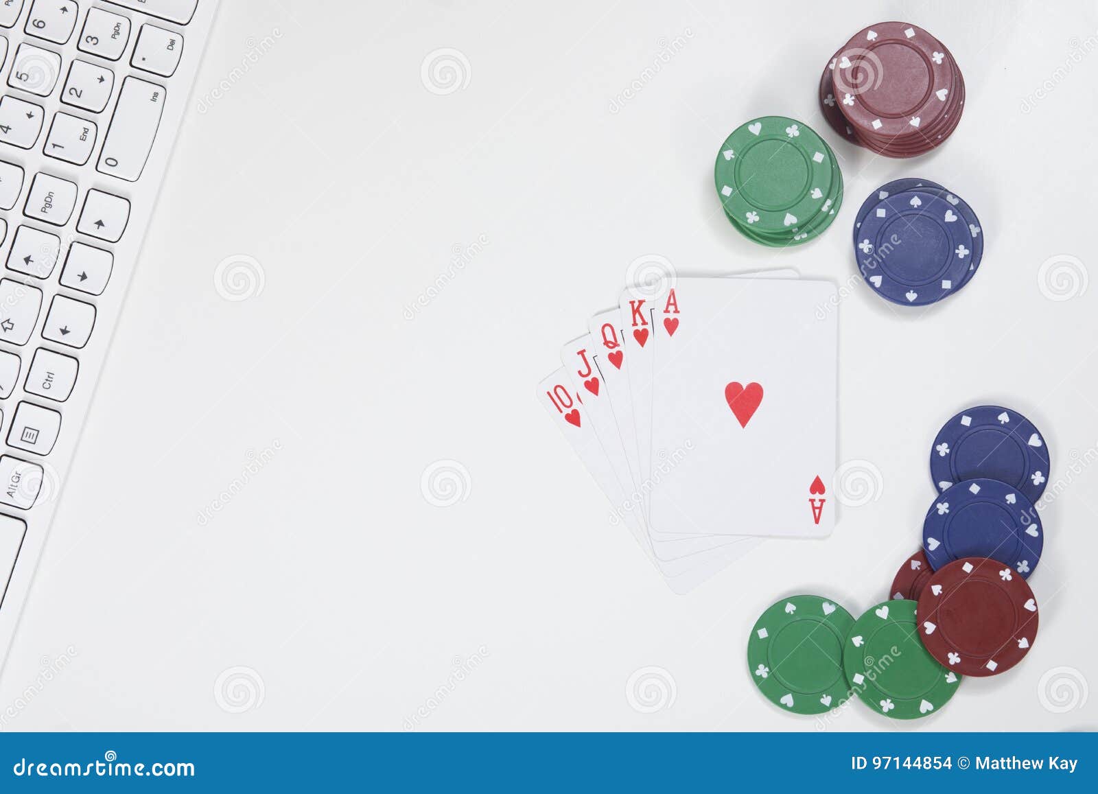 Playing Cards Next To Poker Chips and Keyboard Stock Photo - Image of ...