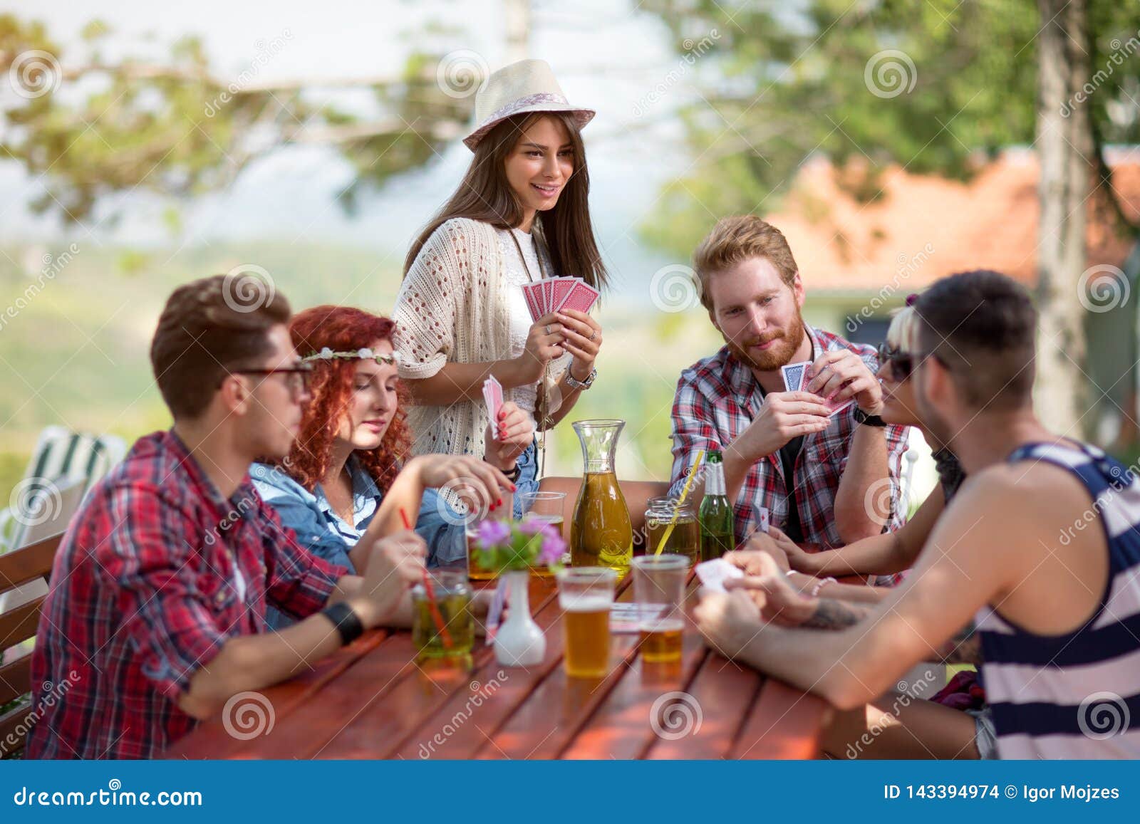 Playing Cards Outside in Progress Stock Photo - Image of leisure ...