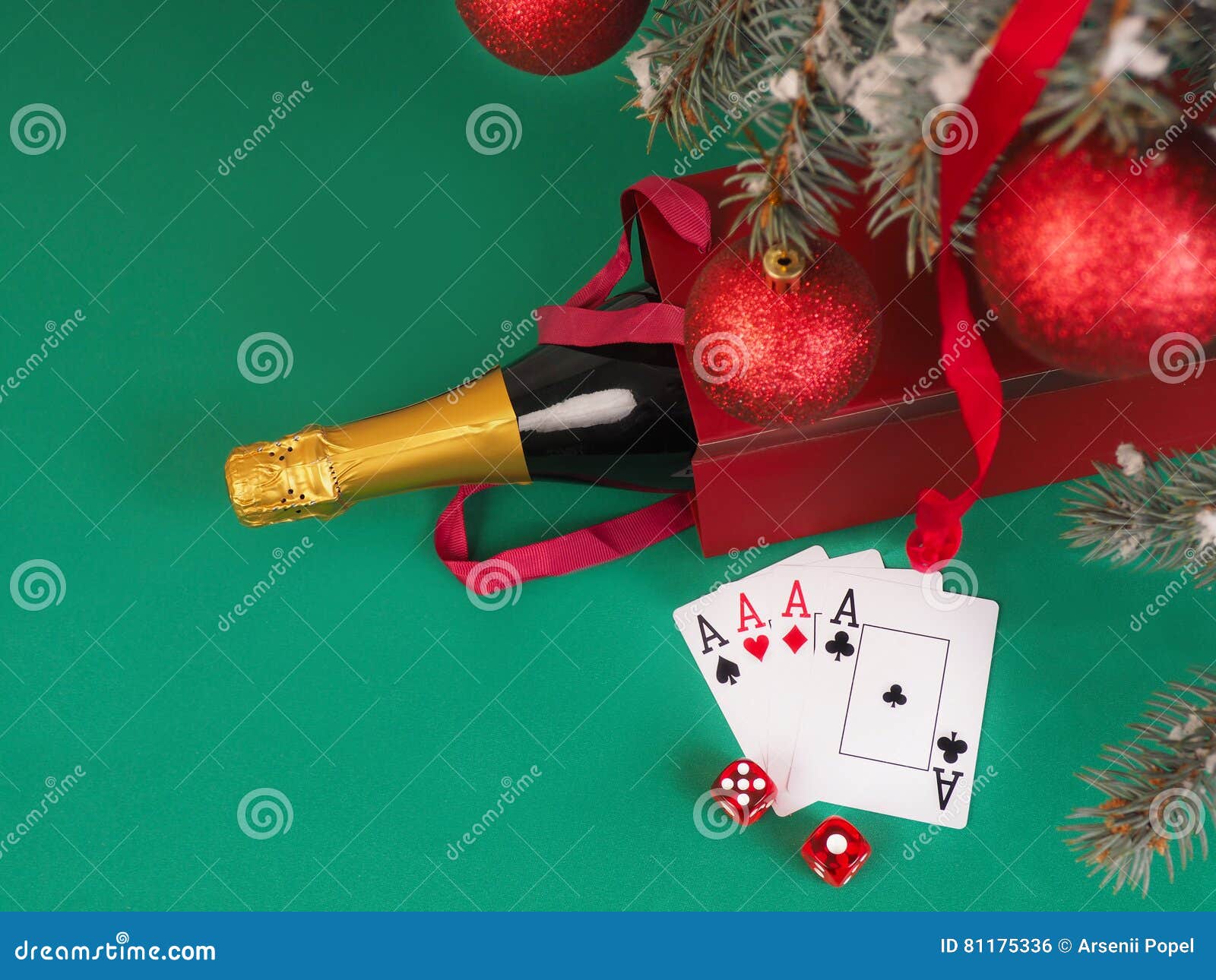 Playing Cards and Poker Chips Near a Christmas Tree Stock Photo - Image ...