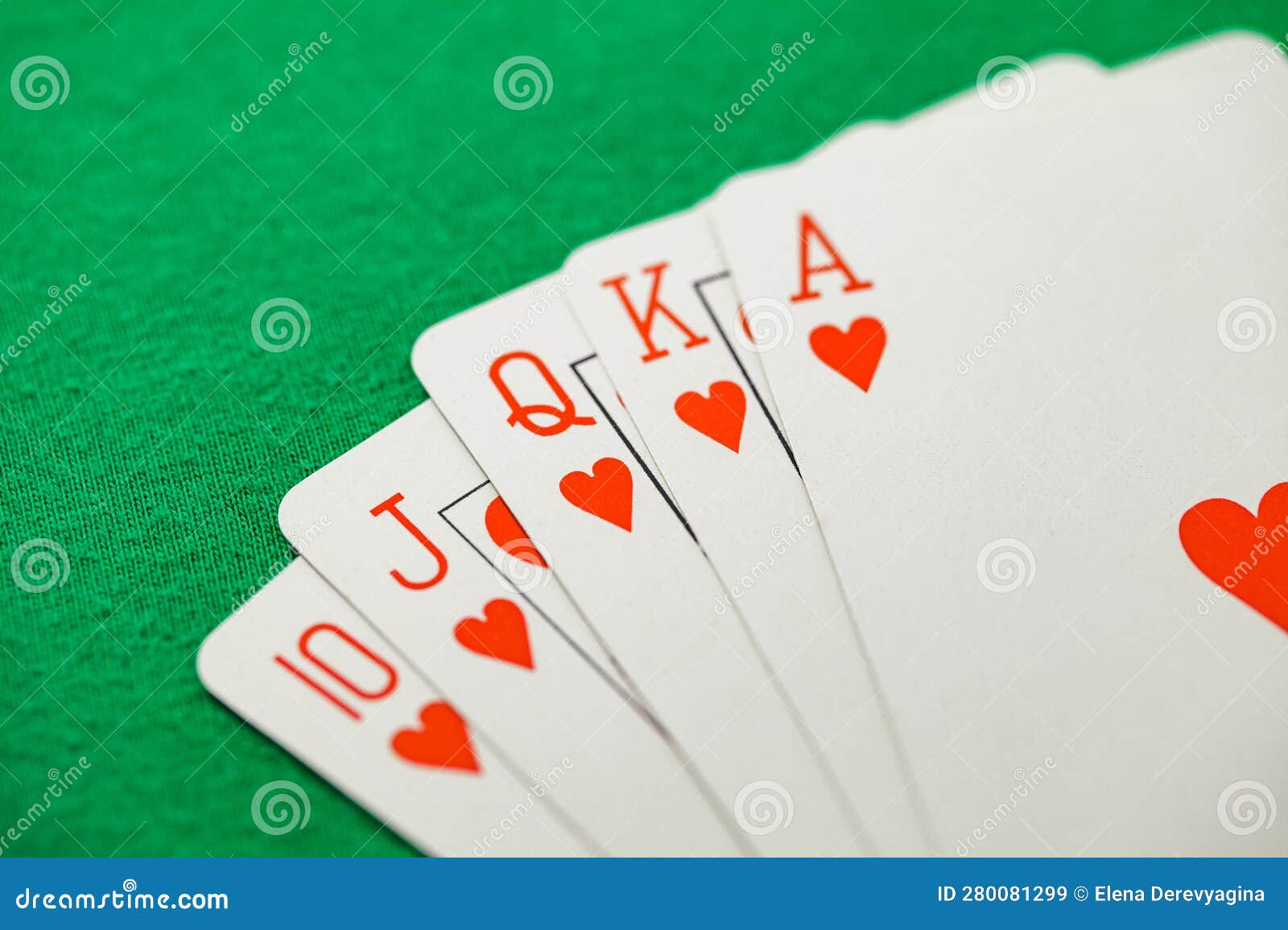 Playing Cards, Poker Combination Royal Flush of Hearts Stock Image ...