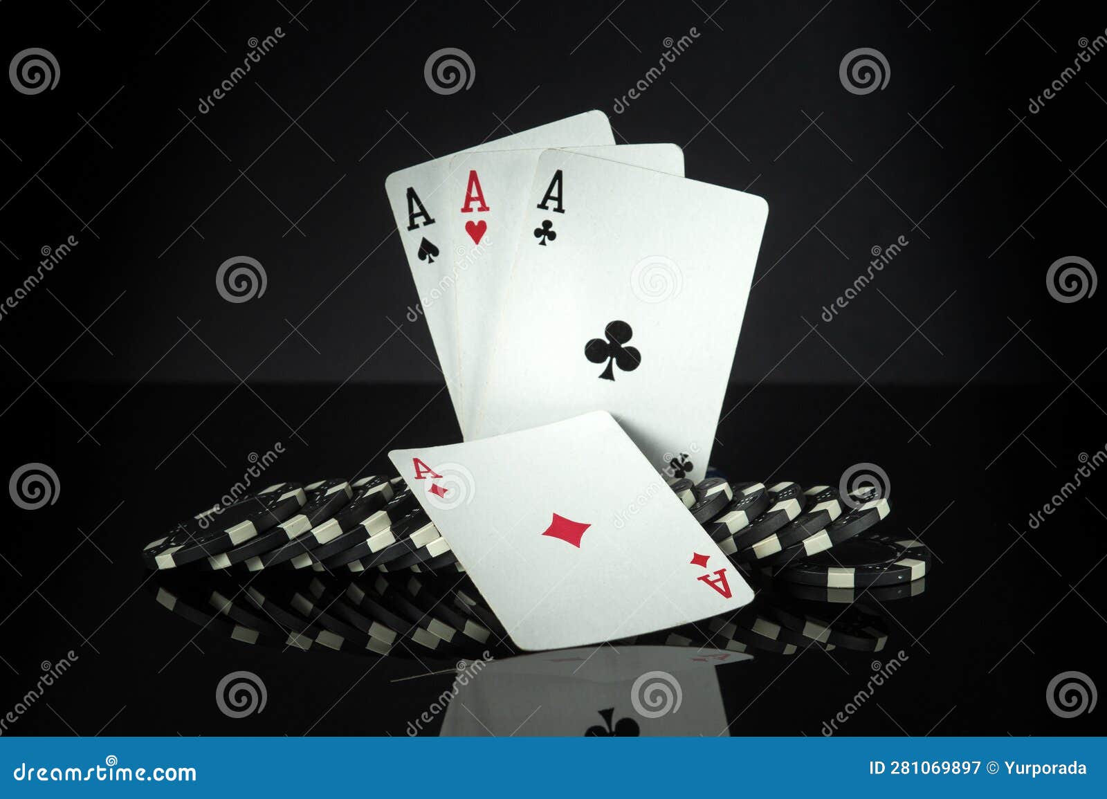 Playing Cards in Poker Game with Four of a Kind or Quads Combination ...