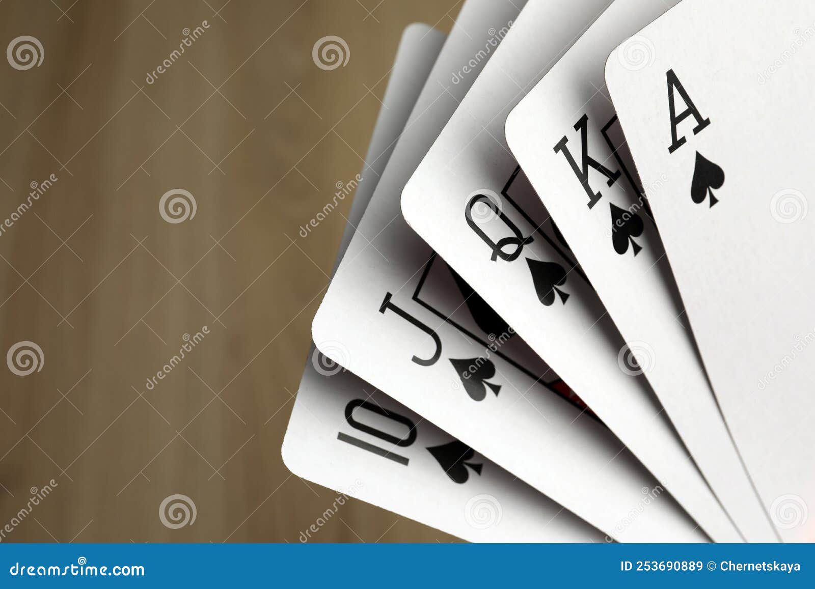 Playing Cards with Royal Flush Combination, Closeup. Space for Text ...