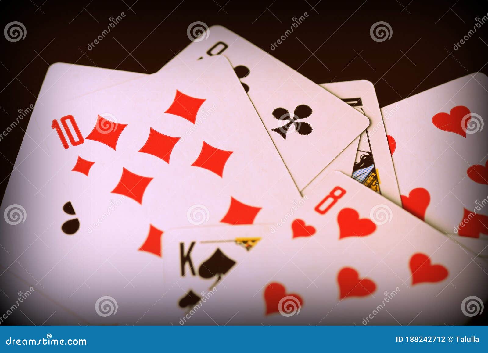 Playing Cards Scattered on the Table Close-up. Retro Style Toned ...