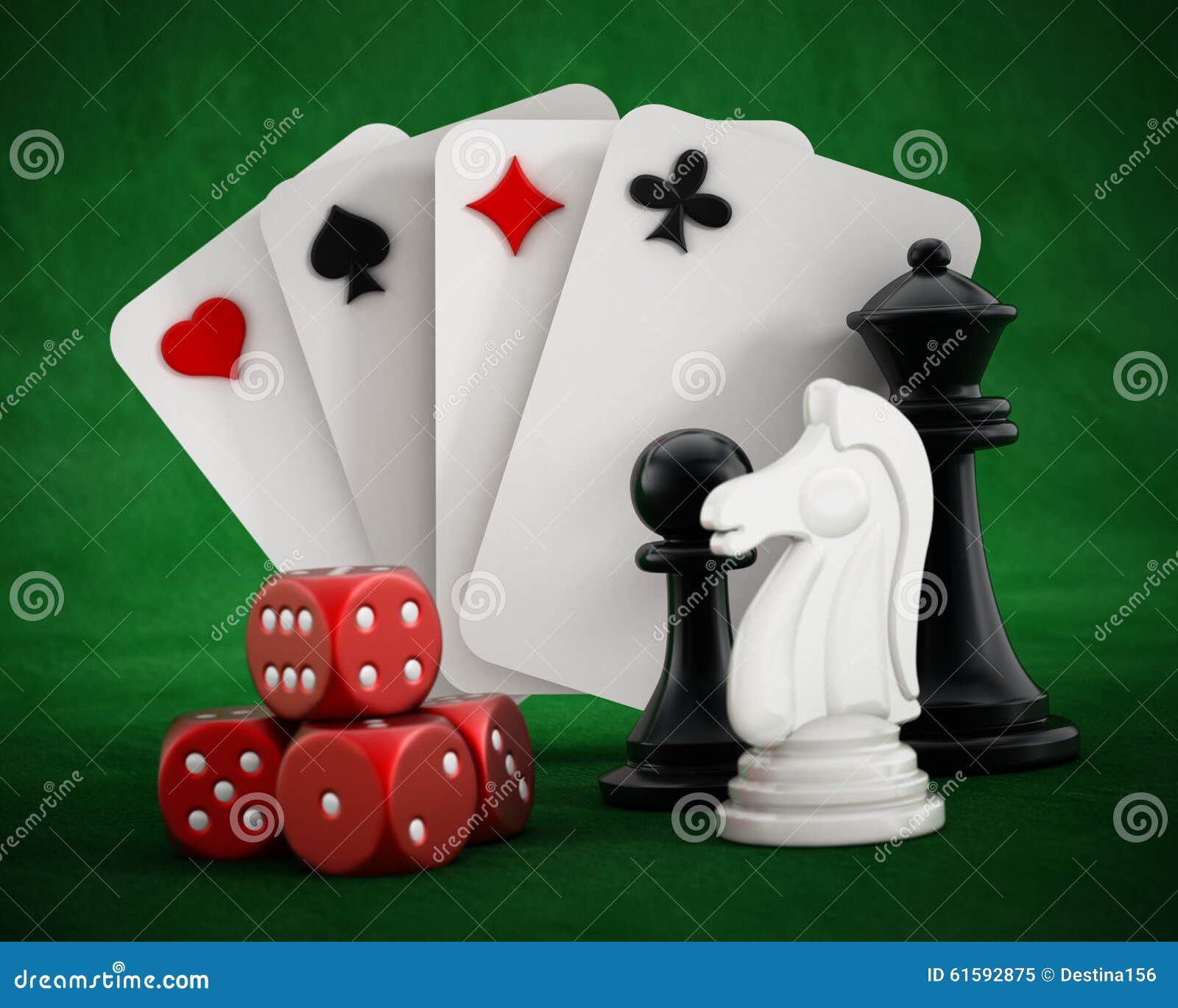 Playing Cards Set, Dice and Chess Pieces Stock Illustration ...
