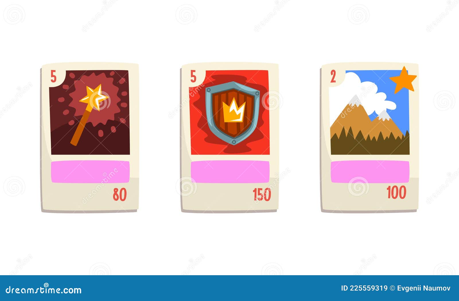 Playing Cards Set Fantasy Magic Board Game User Interface Cartoon Vector Illustration Stock