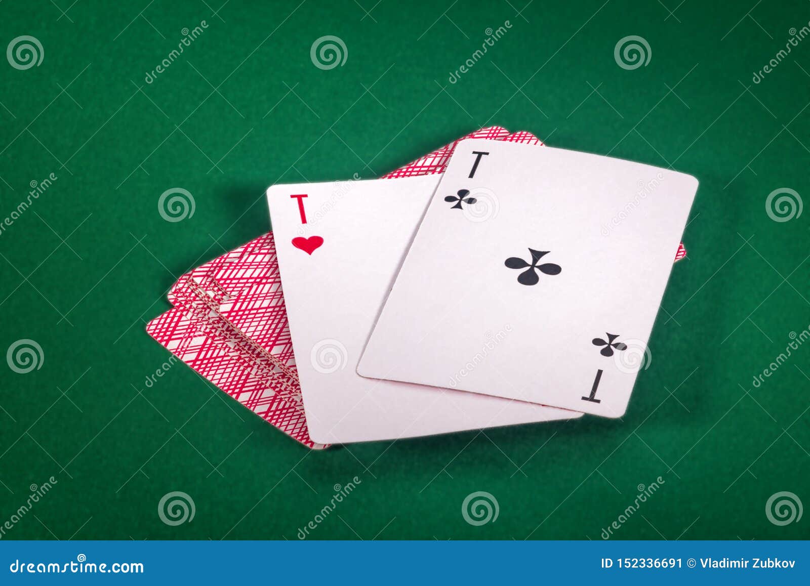 Playing Cards Two Aces on the Green Table Stock Image - Image of play ...