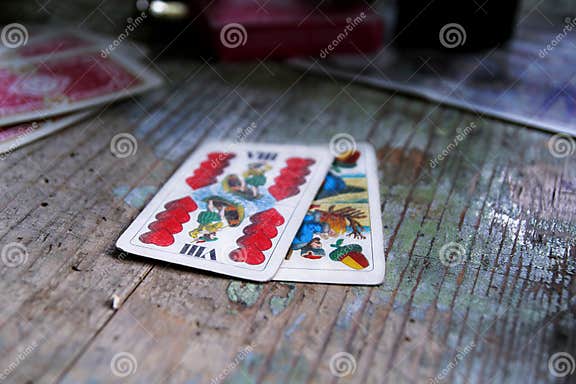 Playing Cards on Wooden Table Stock Photo - Image of perfection ...