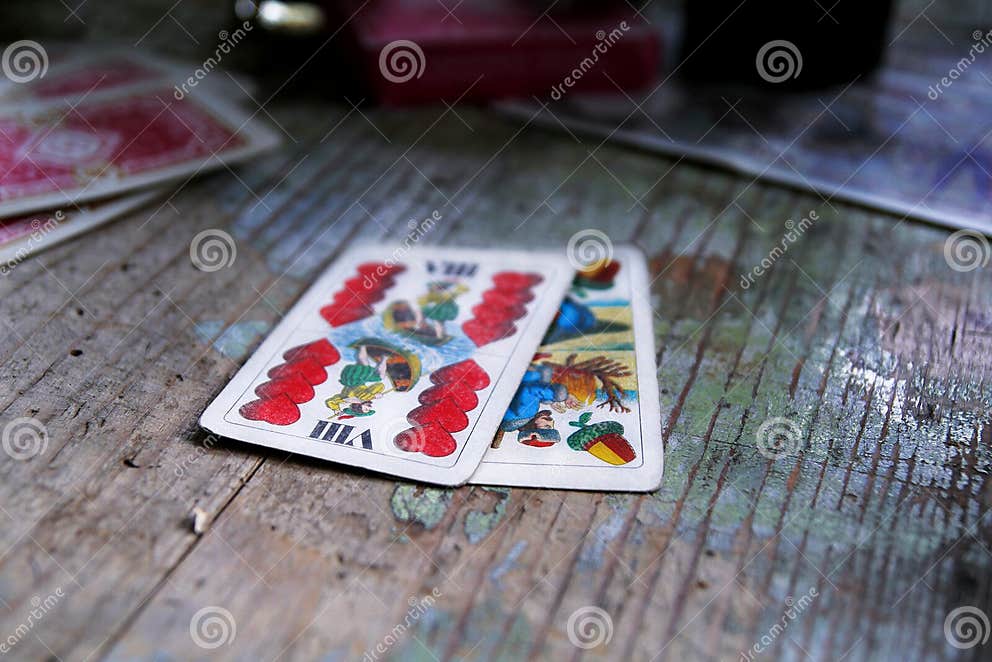 Playing Cards on Wooden Table Stock Photo - Image of perfection ...
