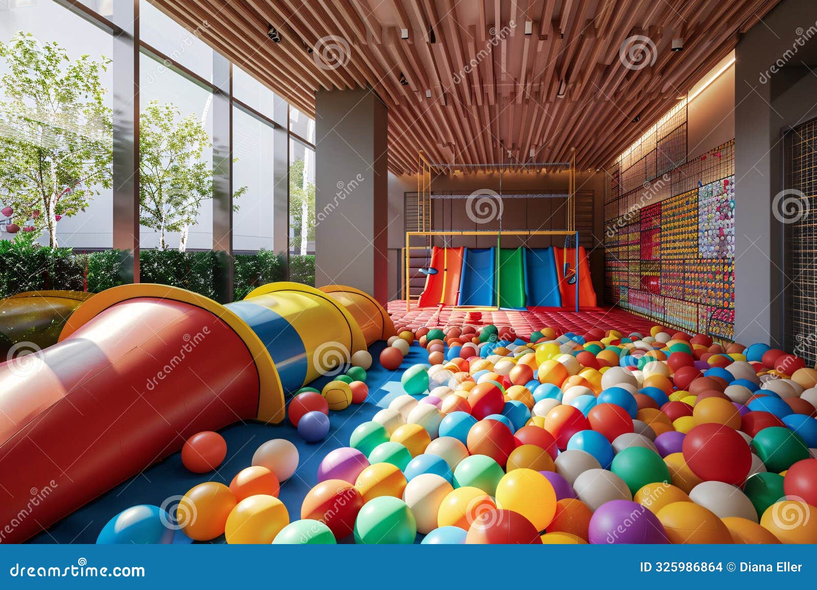Playing Center with Slides and Balls Stock Illustration - Illustration ...