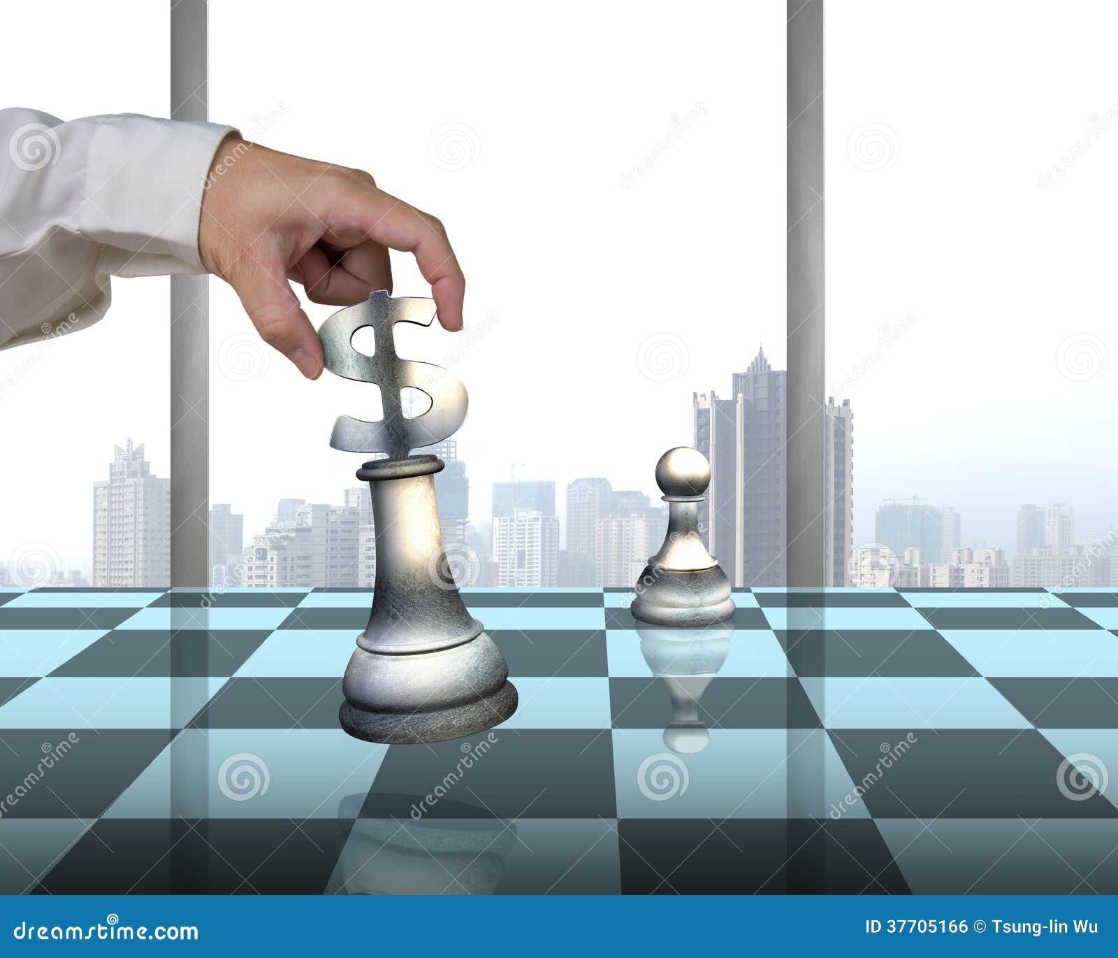 Playing Chess With Usd Symbol Piece, Pawn And City View Stock ...