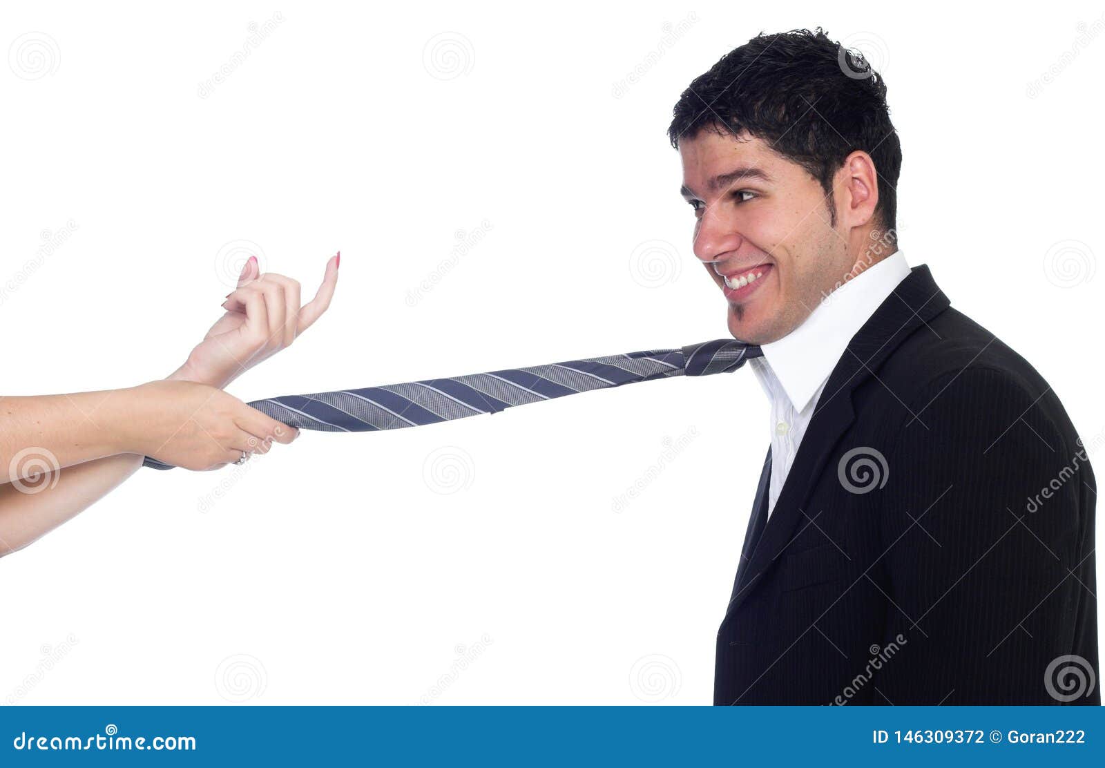 Secretary Pulling Neck Tie of Chief Stock Photo - Image of company ...