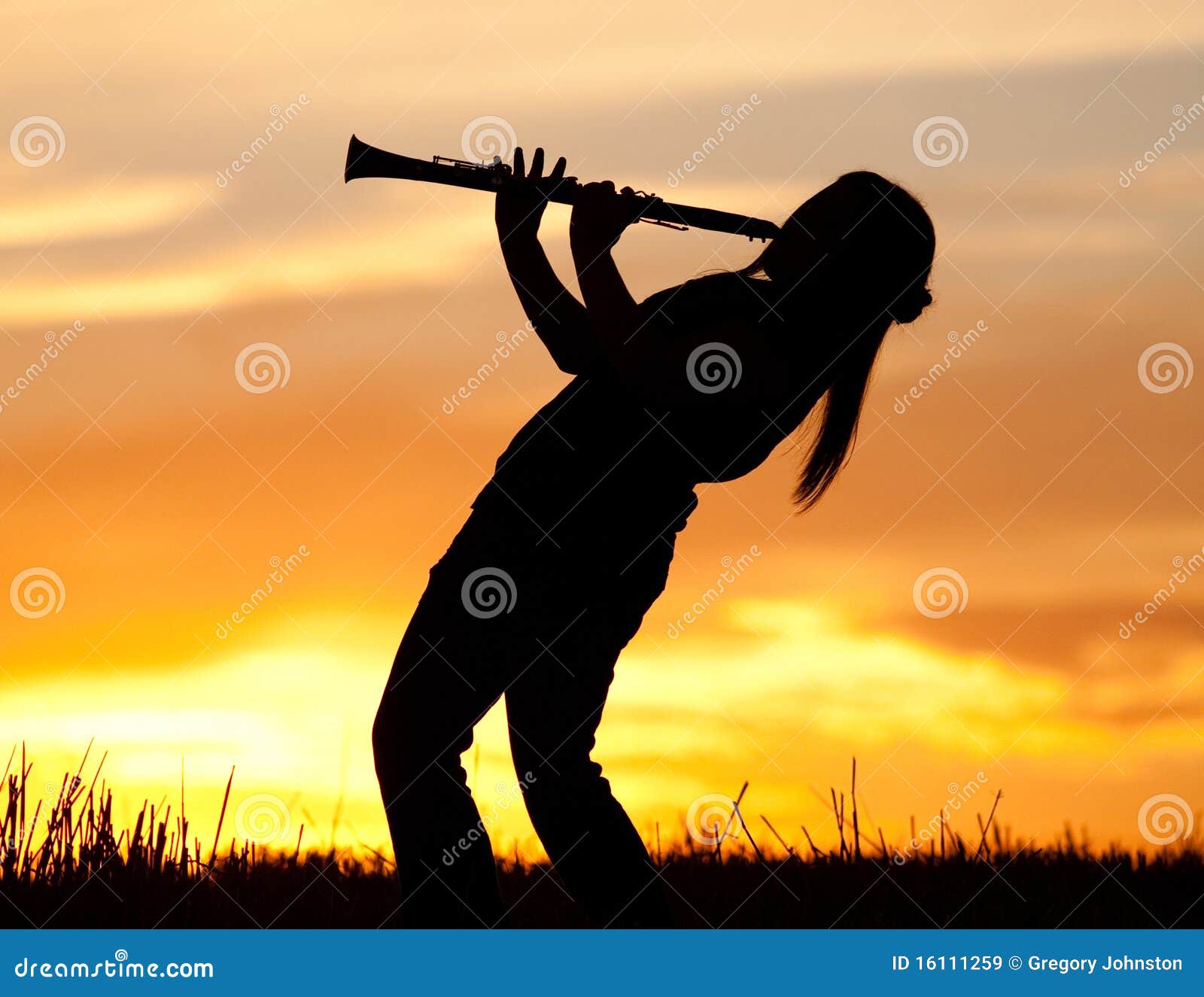 Playing the Clarinet at Sunset. Stock Image - Image of color, landscape ...