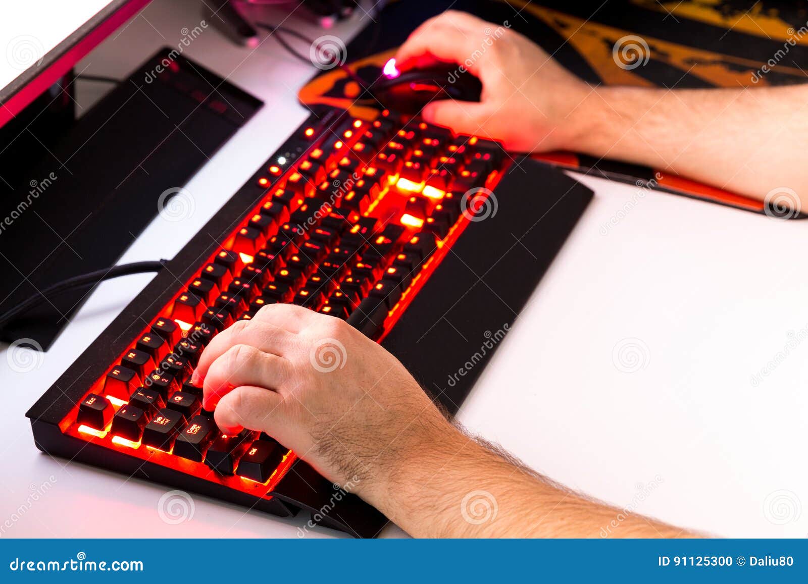 Playing Computer Game with Gaming Gear. Stock Photo - Image of monitor ...