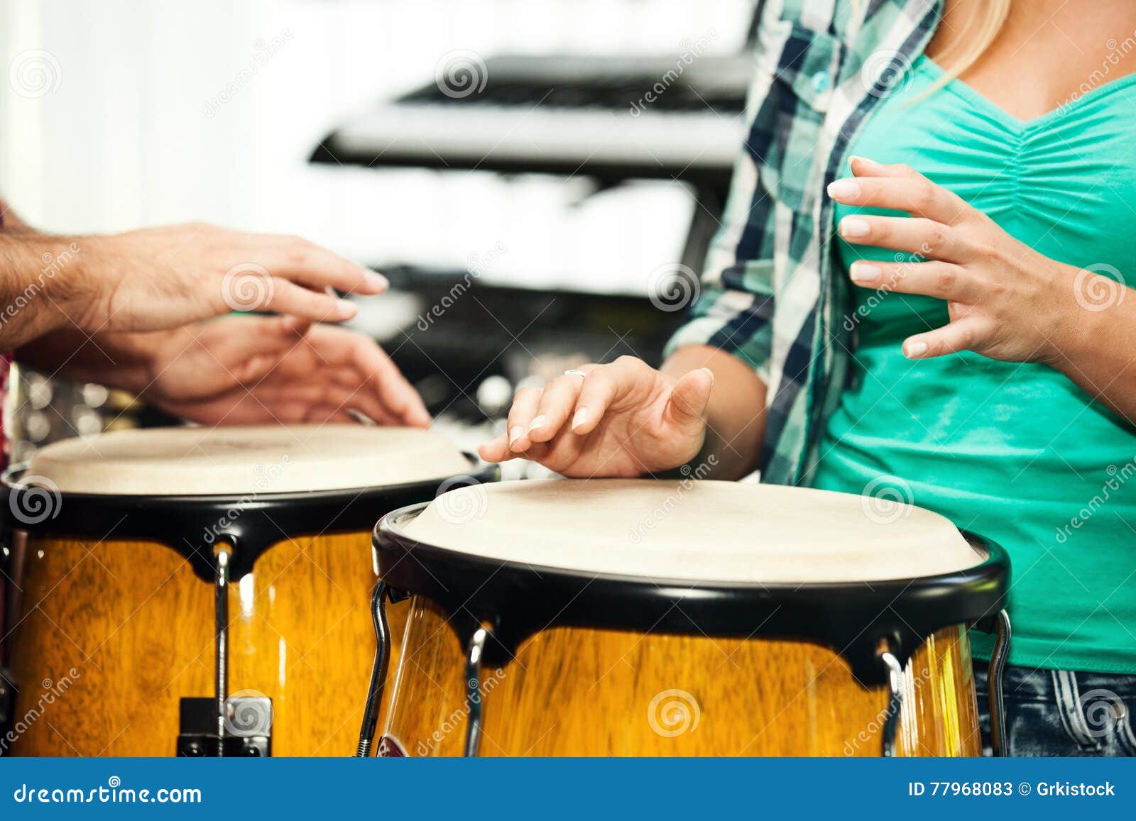 Playing congas. Close up. stock image. Image of women - 77968083