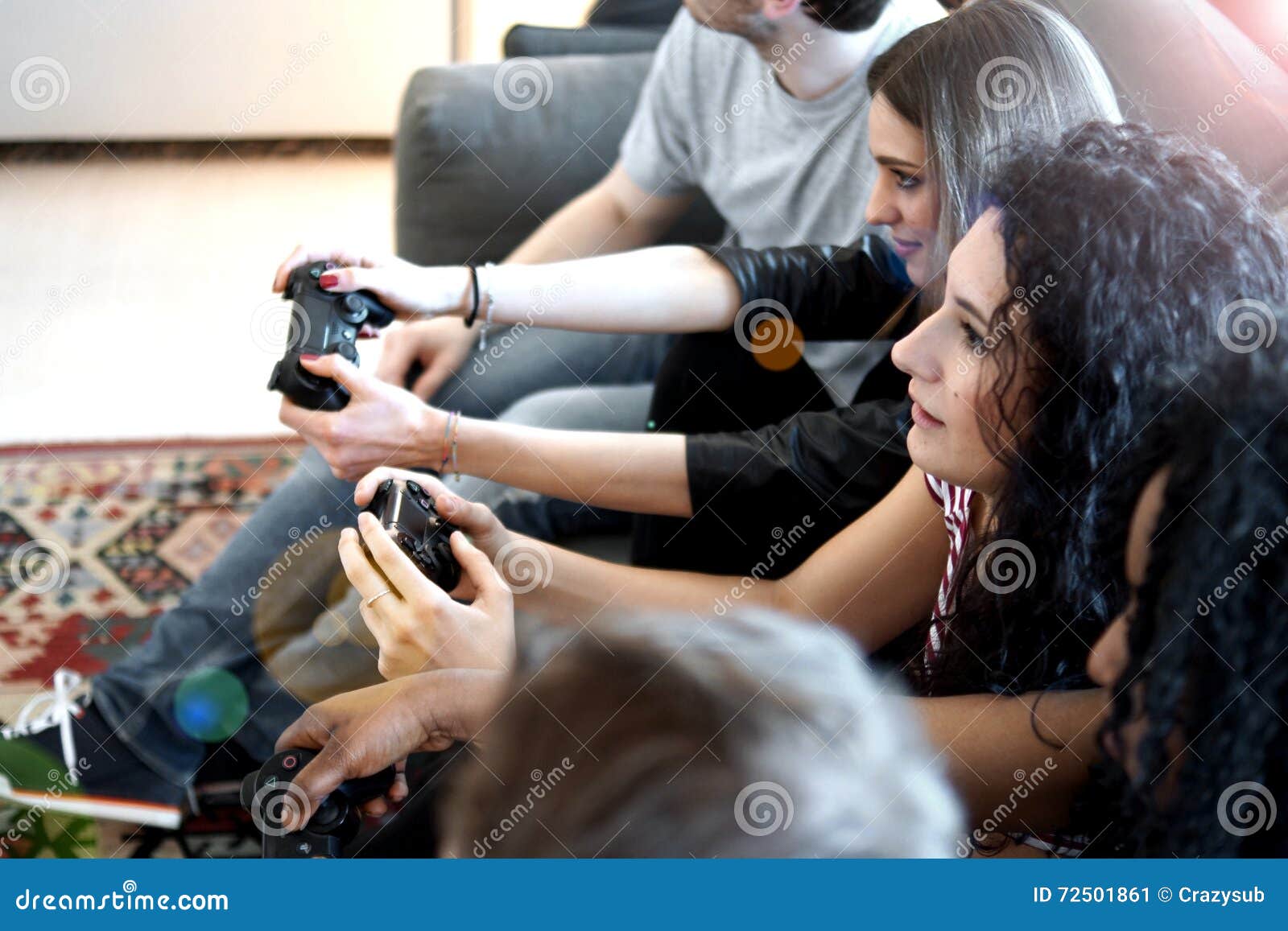 Playing a console game stock image. Image of friends - 72501861