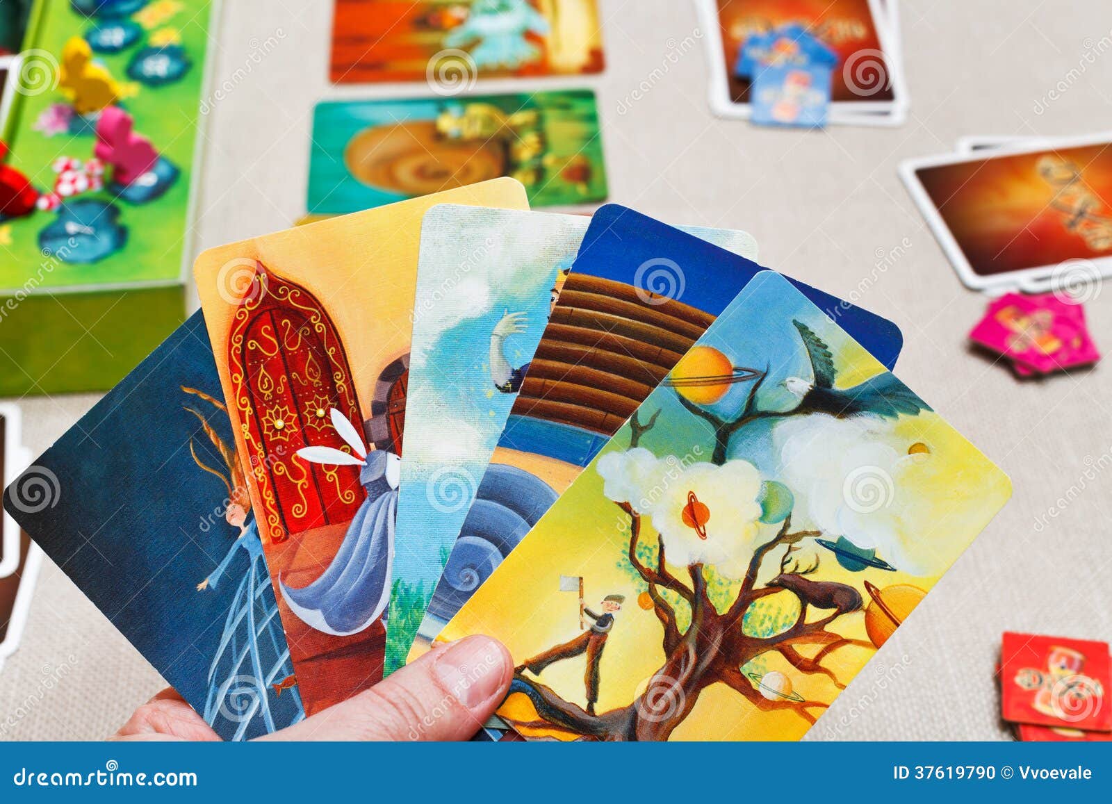 Playing in Dixit card game editorial image. Image of cloth - 37619790