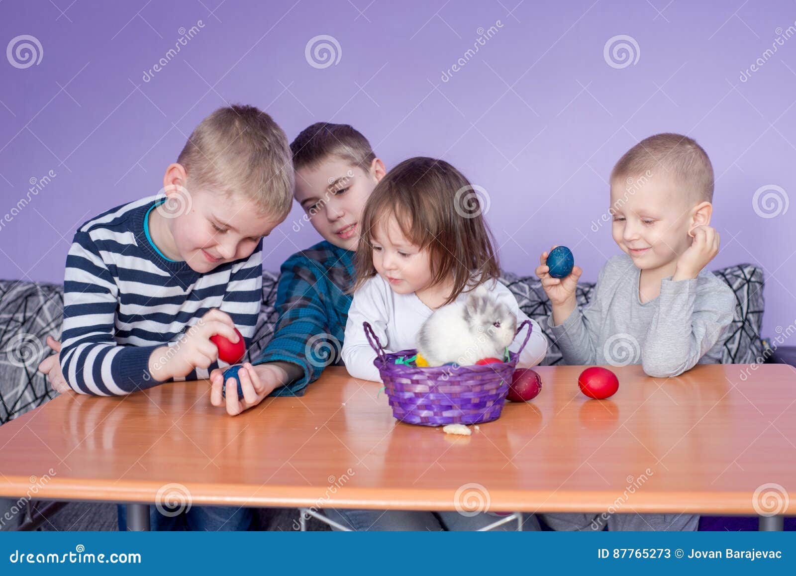 Playing with Easter Eggs and Bunny Stock Image - Image of kids, joyfull ...