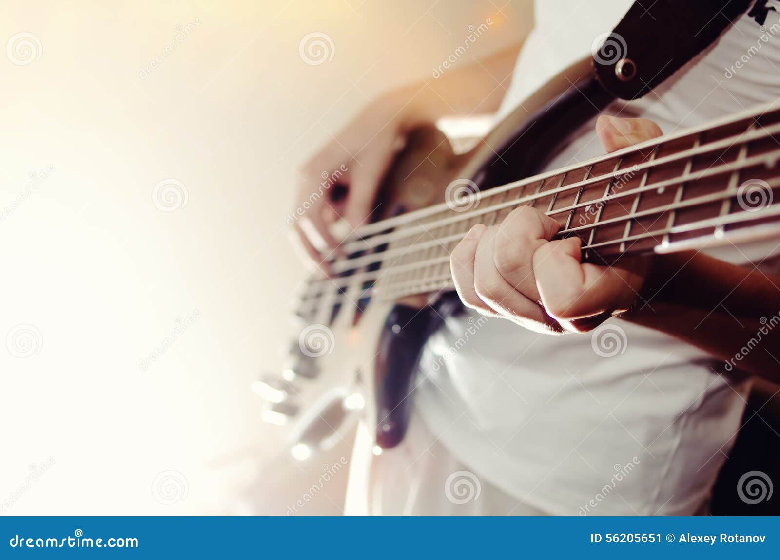 Playing on Electric Bass Guitar Stock Image - Image of copy, electric ...