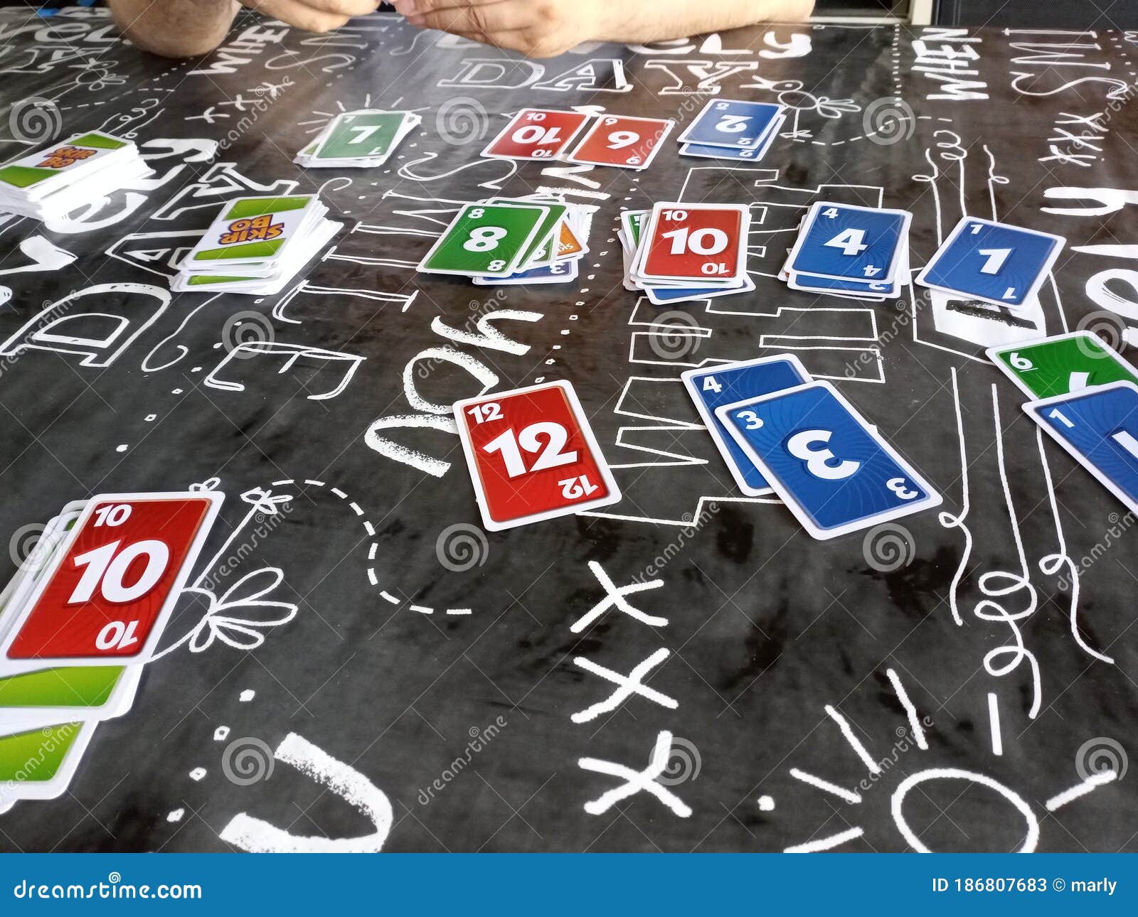 Playing a game of skip-bo editorial stock photo. Image of game - 186807683