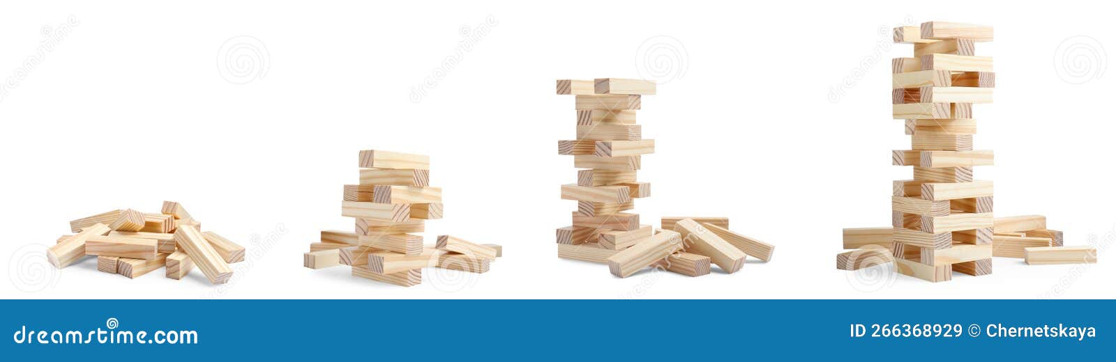 Playing Jenga. Wooden Blocks and Constructions on White Background ...