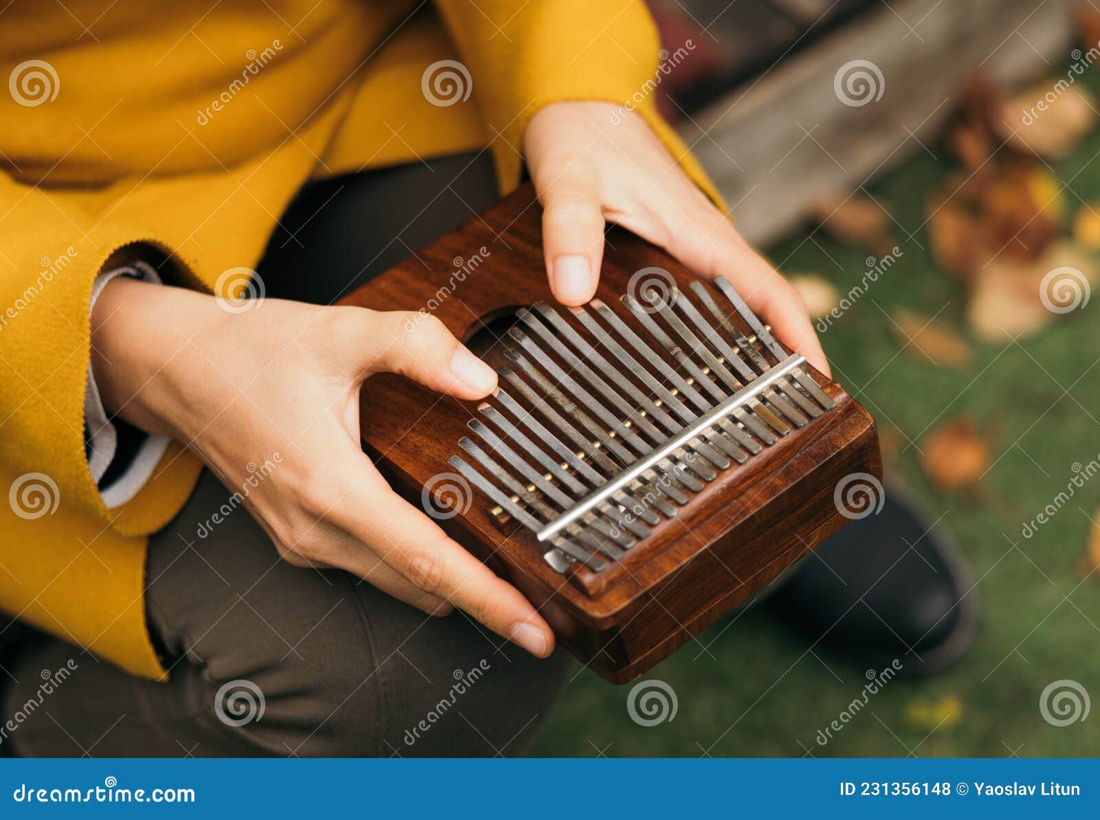 Playing the Musical Instrument Kalimba or Mbira in the Fall on the ...