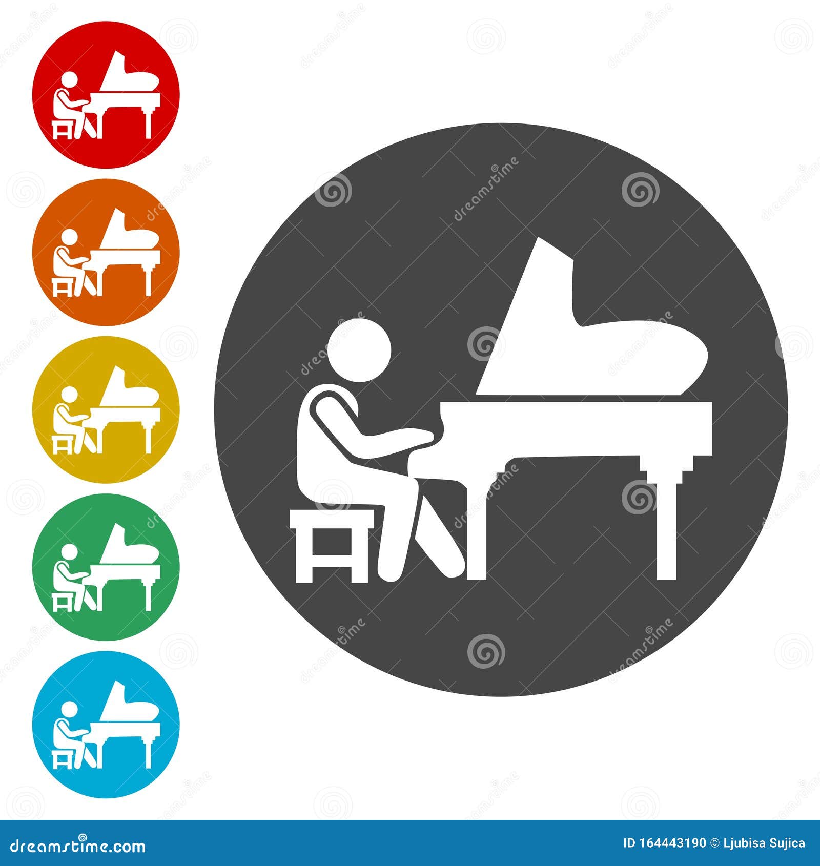 Playing the Piano Icons Set Stock Vector - Illustration of music ...