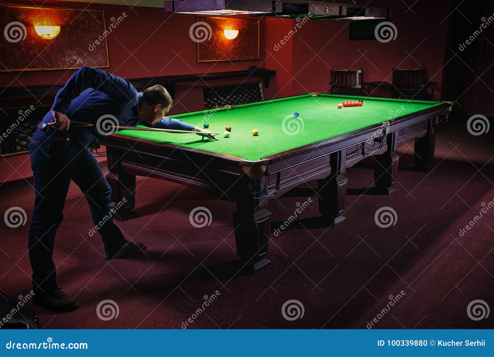 Playing Pool, Man Aiming the Billiard Ball Stock Photo - Image of ...