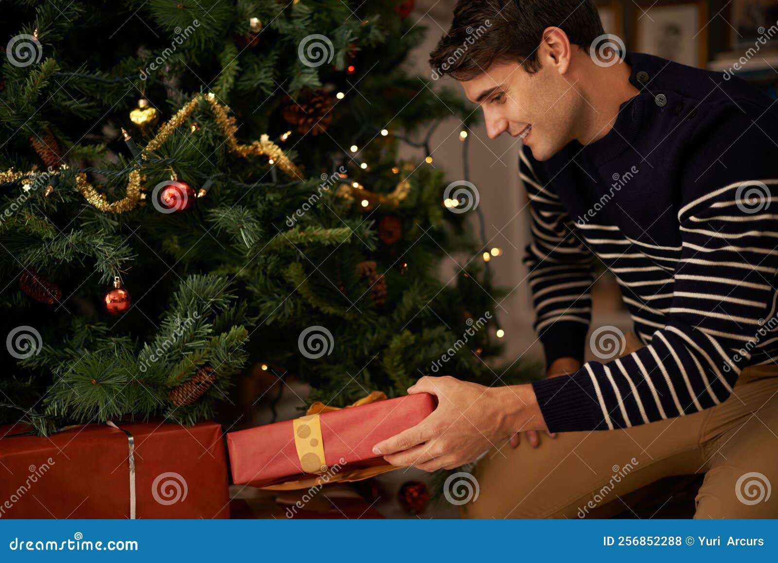 Playing at Santa. a Handsome Young Man Getting Ready for Christmas ...