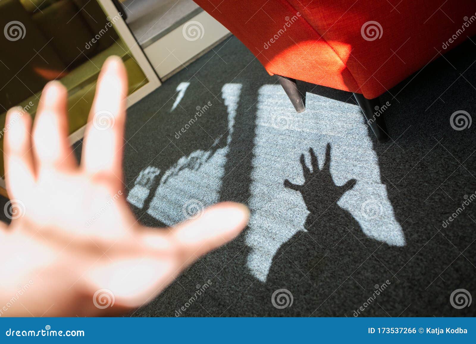 Playing Shadow Game in the Office. Nice Sunlight Comming into Office ...