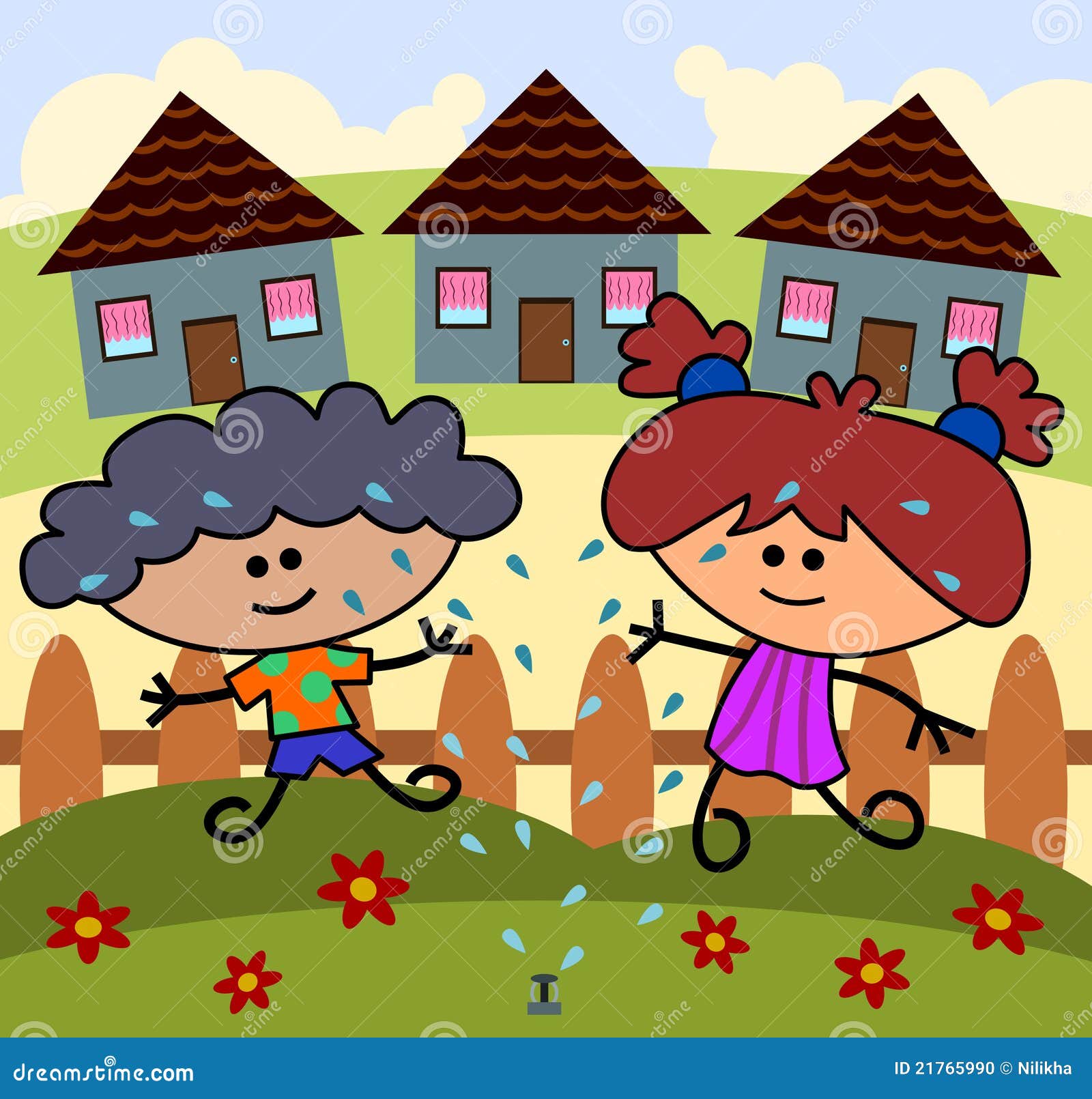 Playing at a sprinkler stock illustration. Illustration of sprinkler ...