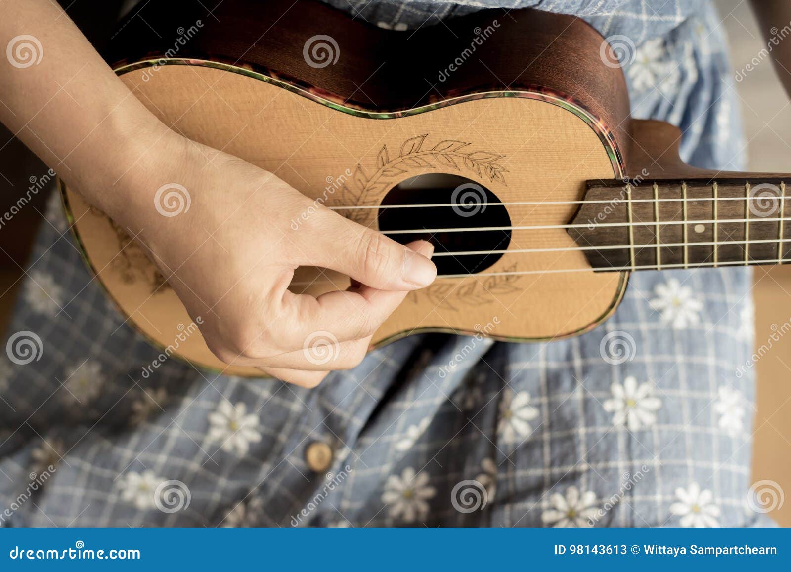 Playing ukulele stock image. Image of artist, green, cute - 98143613