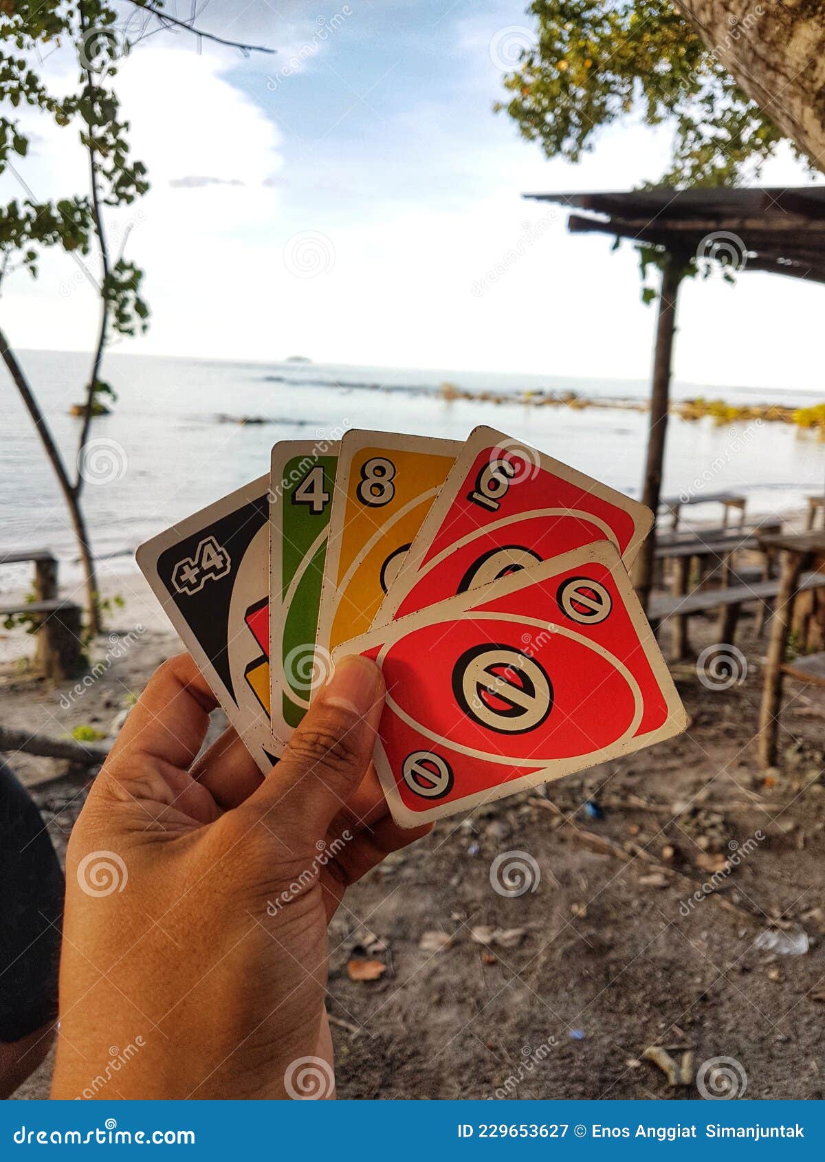 Playing UNO on the Beach stock image. Image of beach - 229653627
