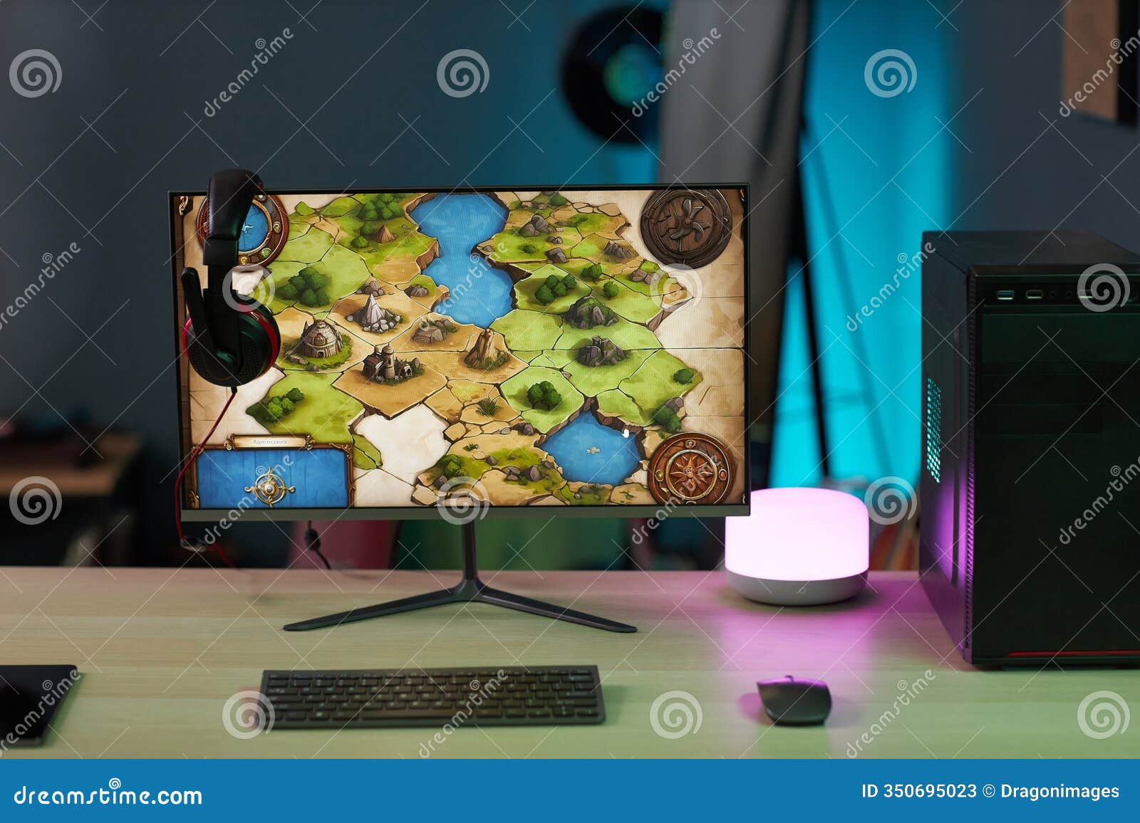 Playing Video Game on Computer Stock Image - Image of video, game ...
