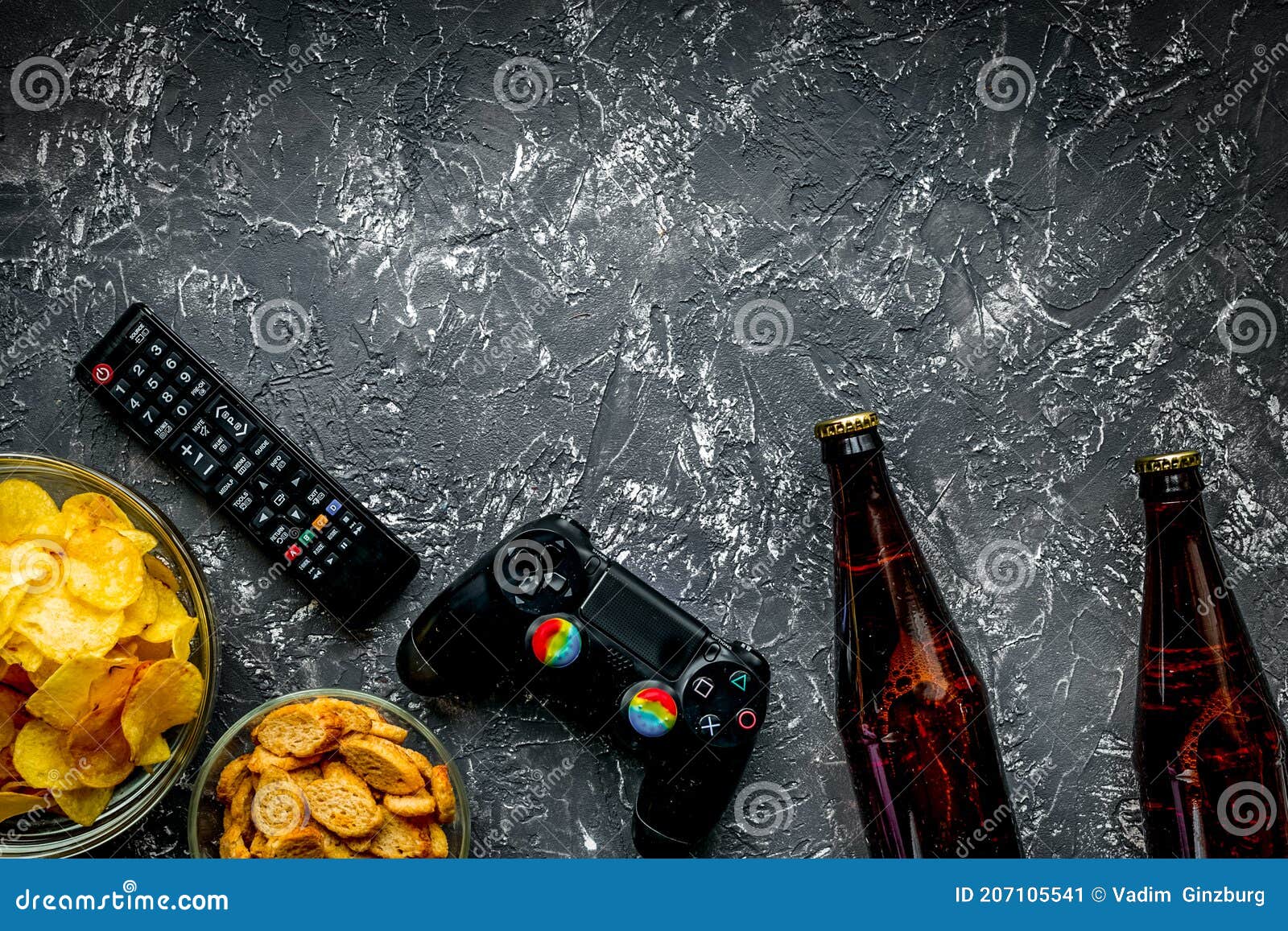 Playing Video Games Set with Chips on Dark Background Top View Mock-up ...