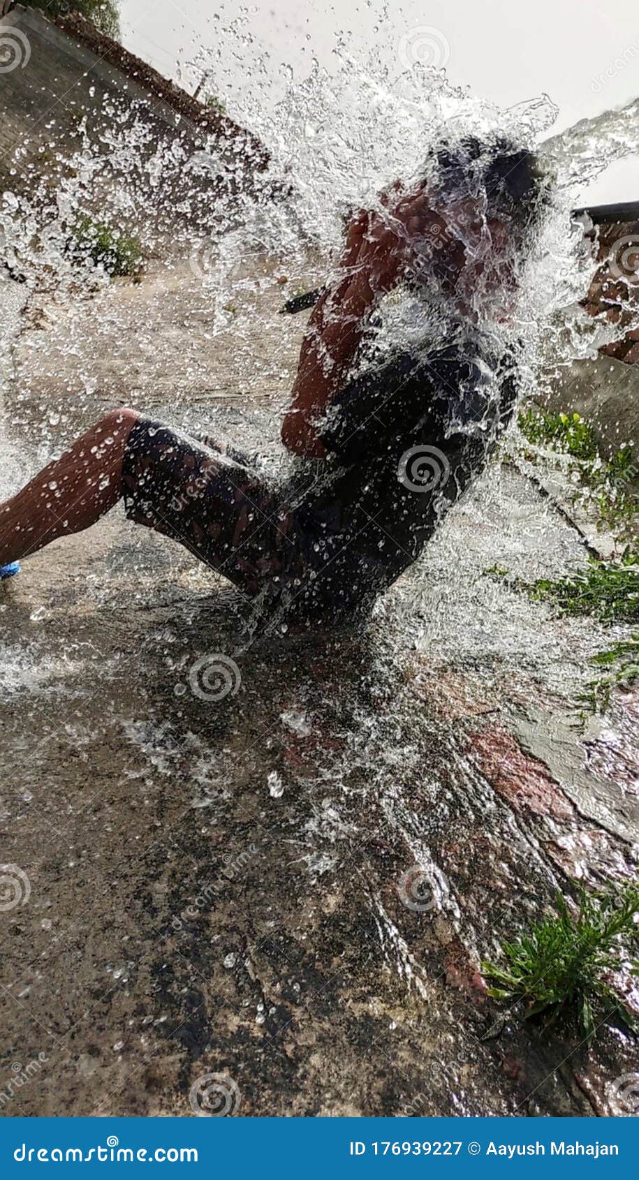 Funny water splash on man stock image. Image of people - 176939227