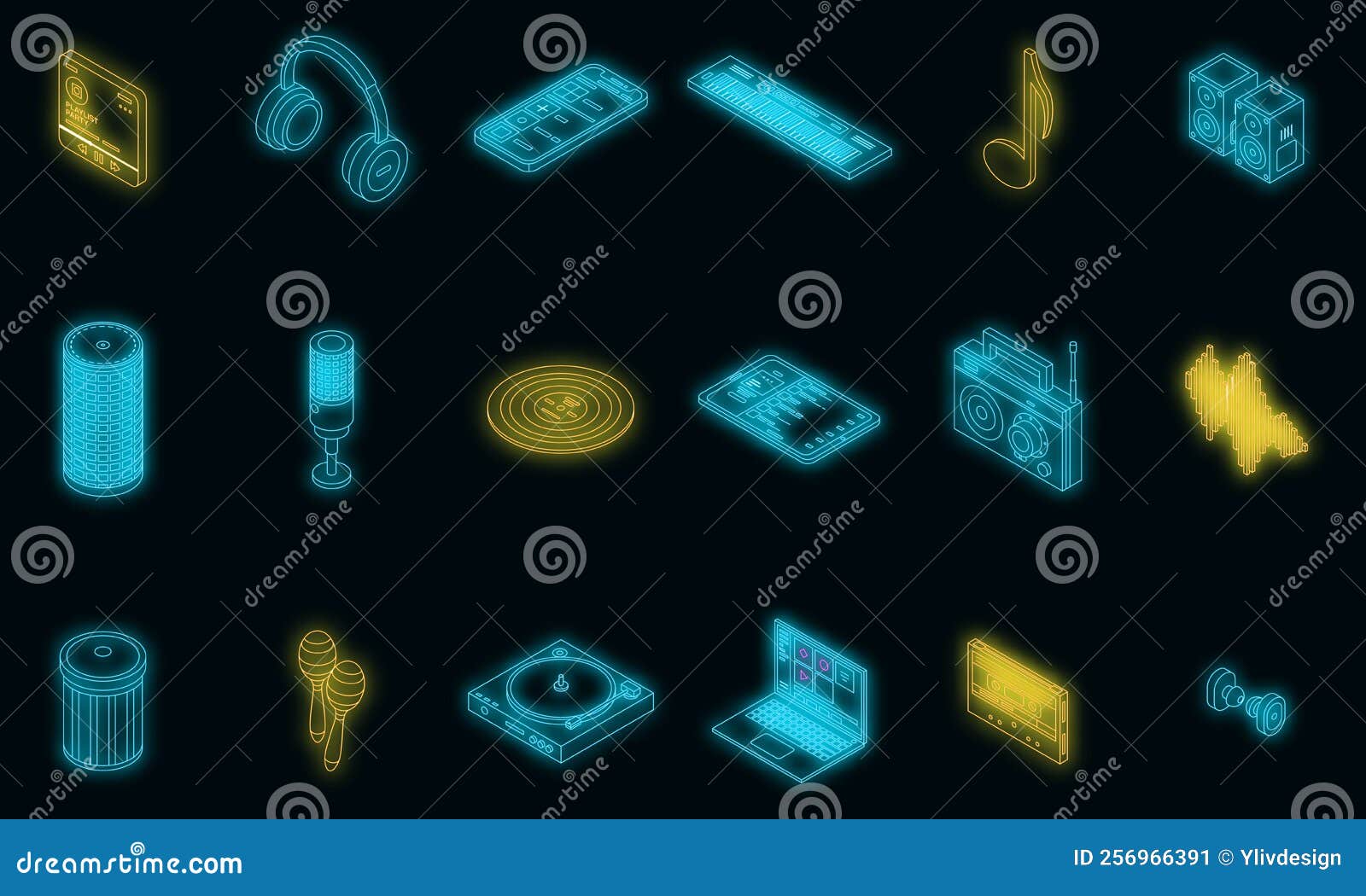 Playlist Icons Set Vector Neon Stock Vector - Illustration of playlist ...