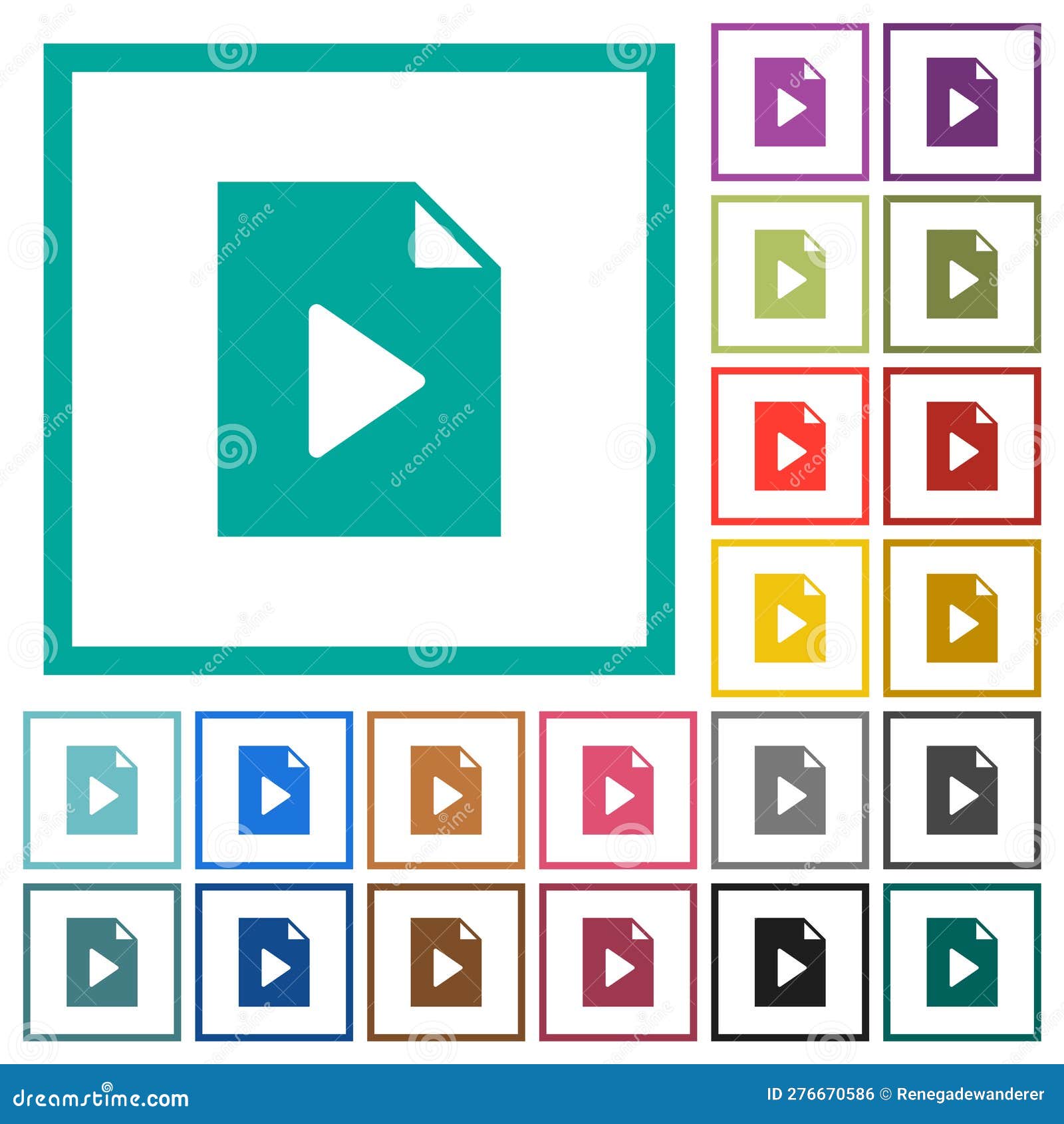 Playlist Solid Flat Color Icons with Quadrant Frames Stock Vector ...