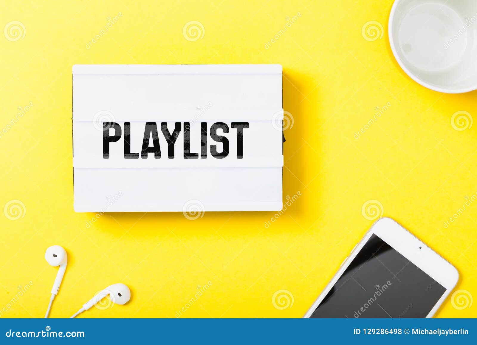 Playlist Word in Light Box on Office Table Flat Lay Stock Photo - Image ...