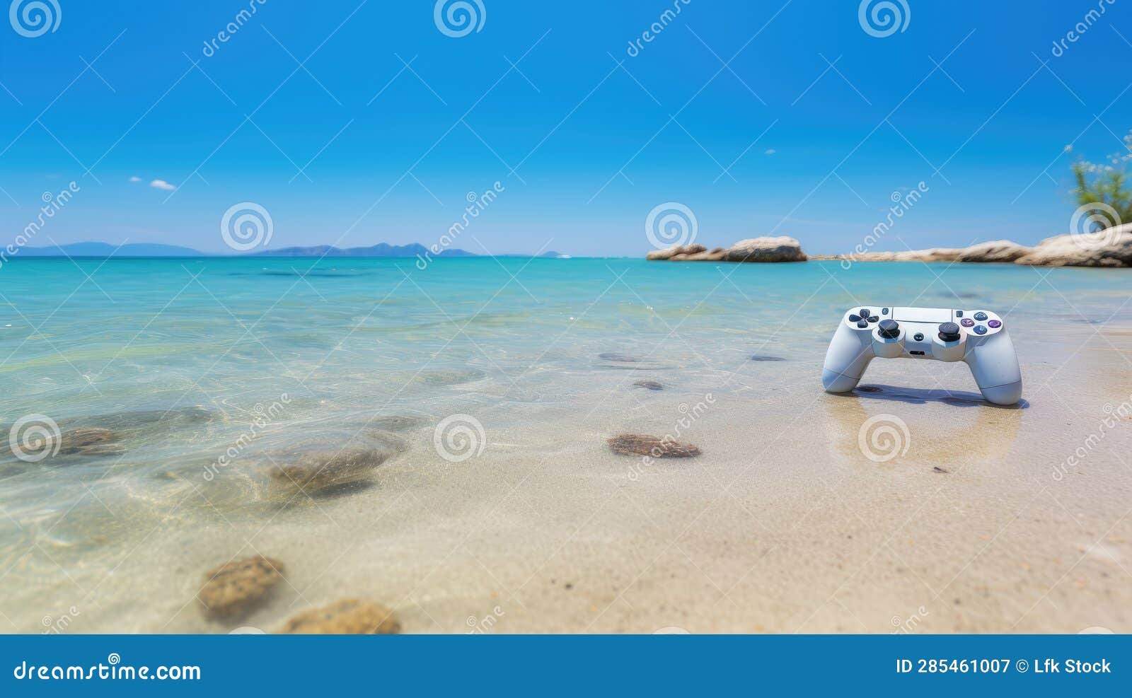 Playstation Console Background on the Beach with Clear Blue Water Stock ...