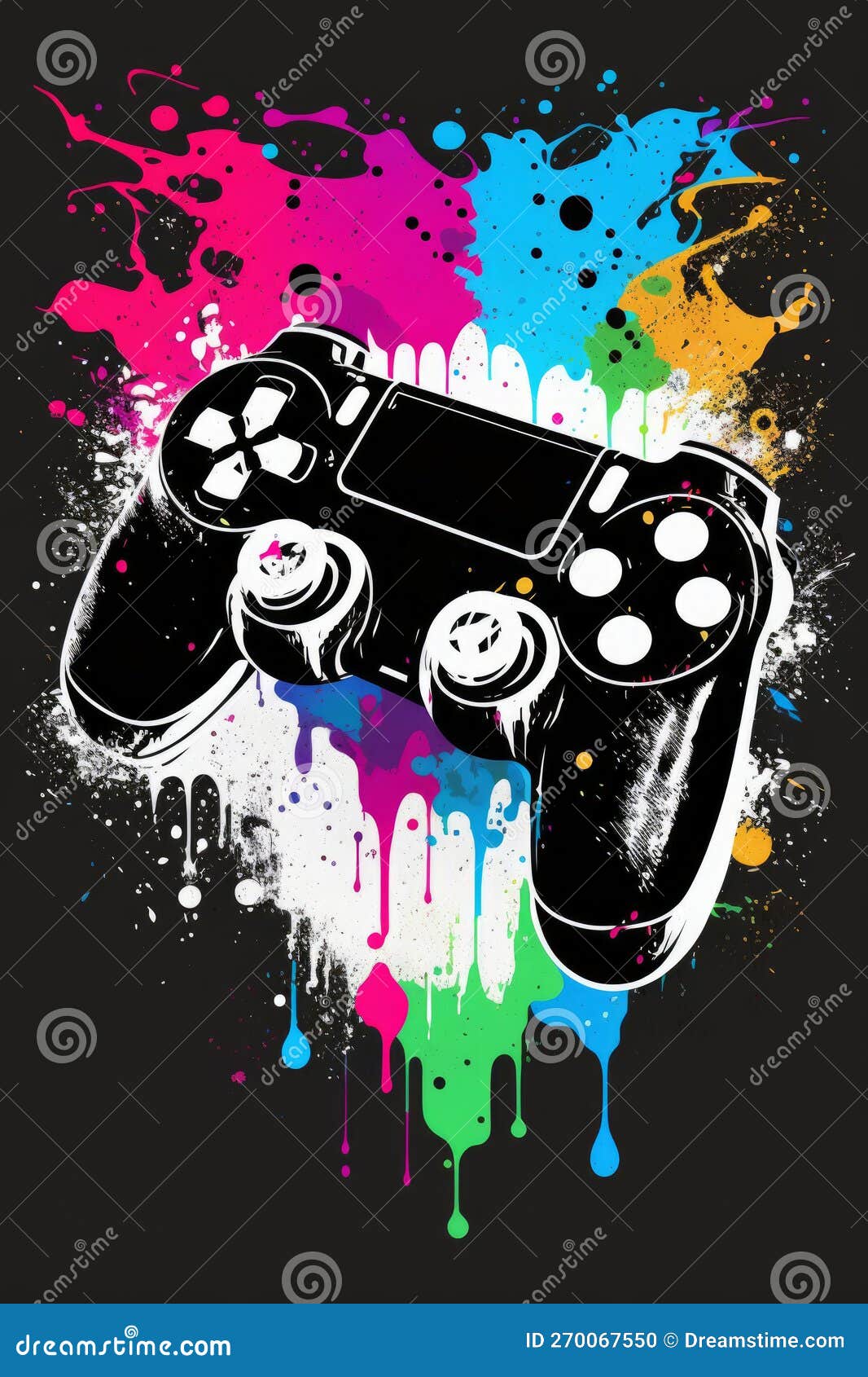 Playstation 5 Controller Black and White Ink Colors Isolated with Black ...