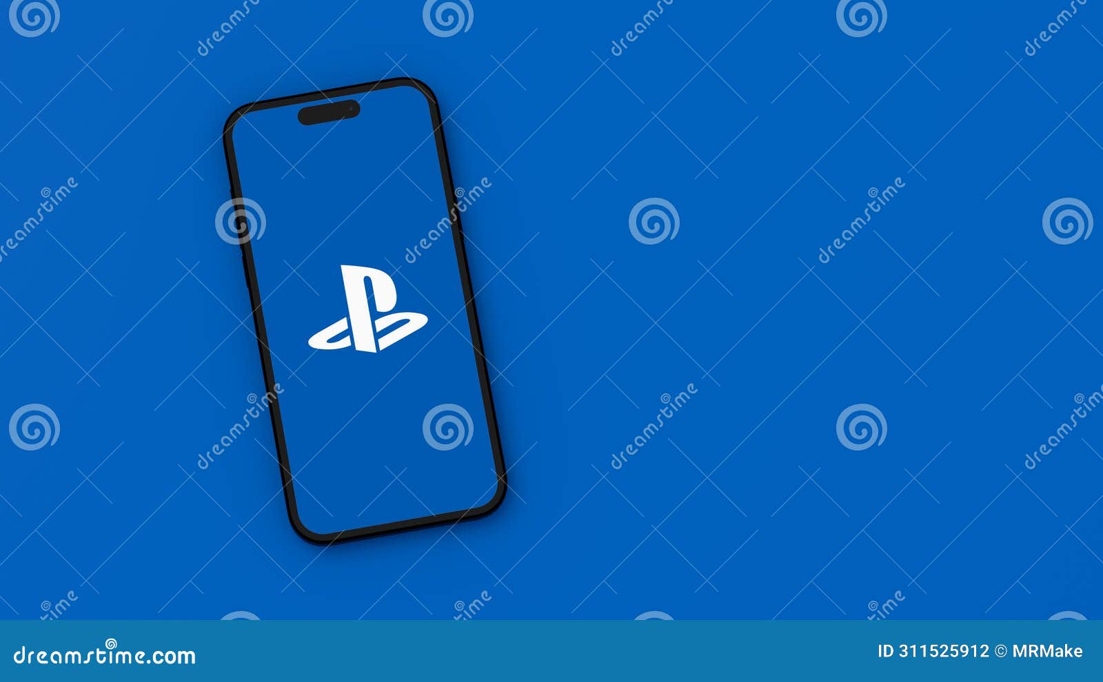 Playstation Logo on Mobile Phone Screen on Blue Background with Copy ...