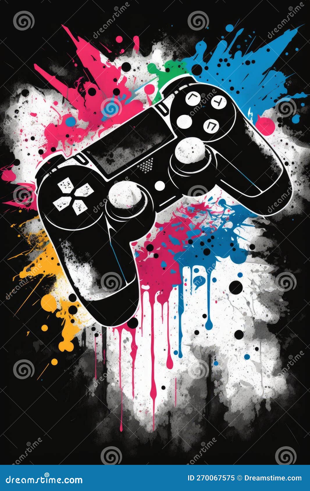 Playstation Remote Controller Black and White Ink with and Colors Image ...