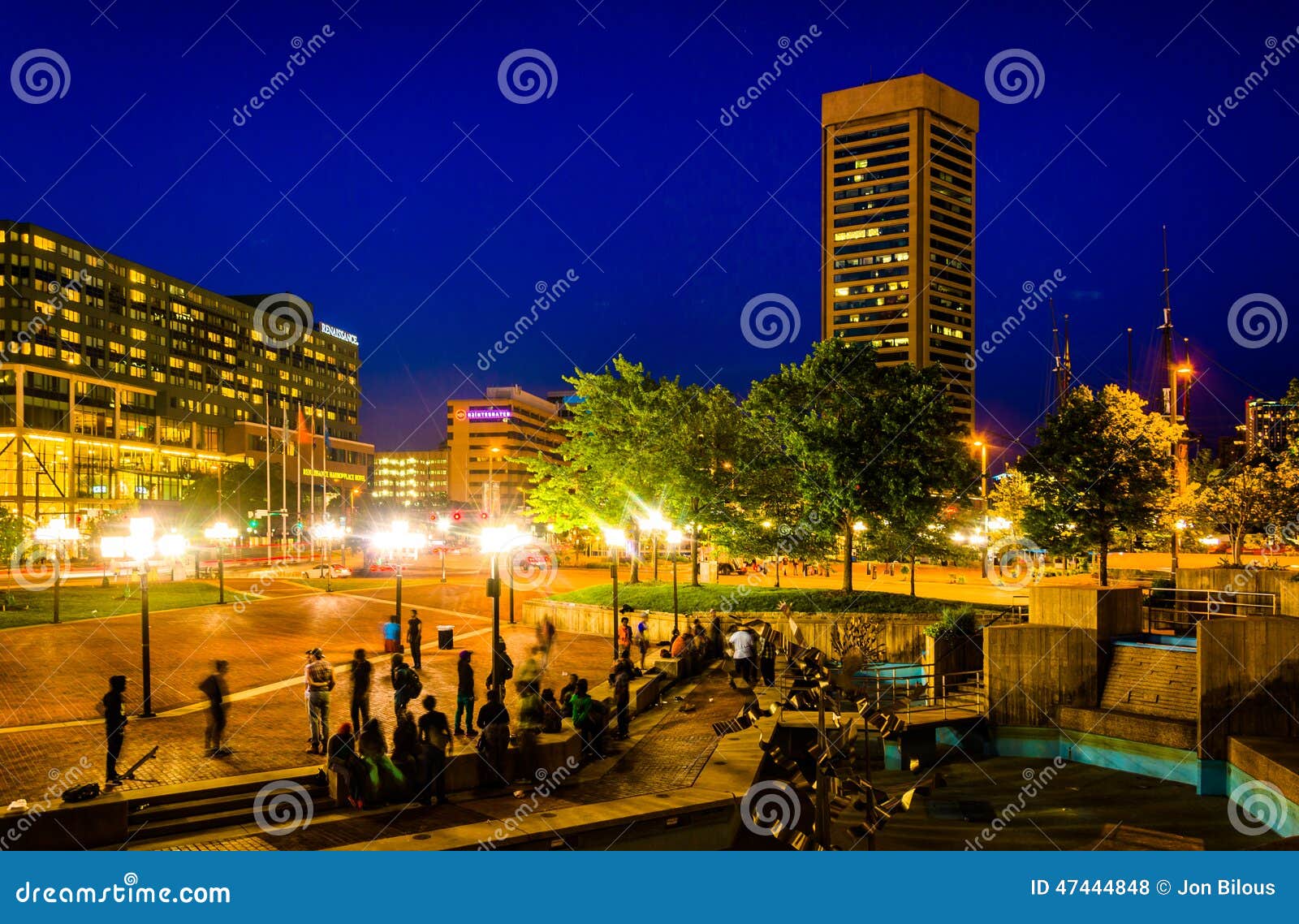 A Plaza and Buildings at Night in Baltimore, Maryland. Editorial Stock ...