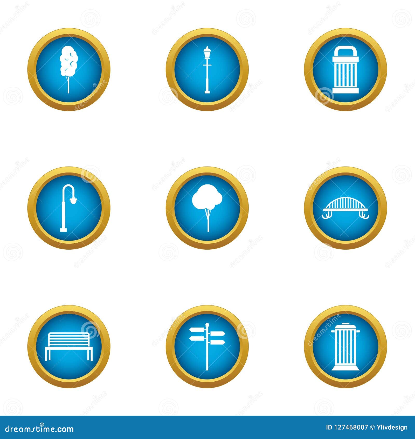 Plaza Icons Set, Flat Style Stock Vector - Illustration of beauty, hand ...