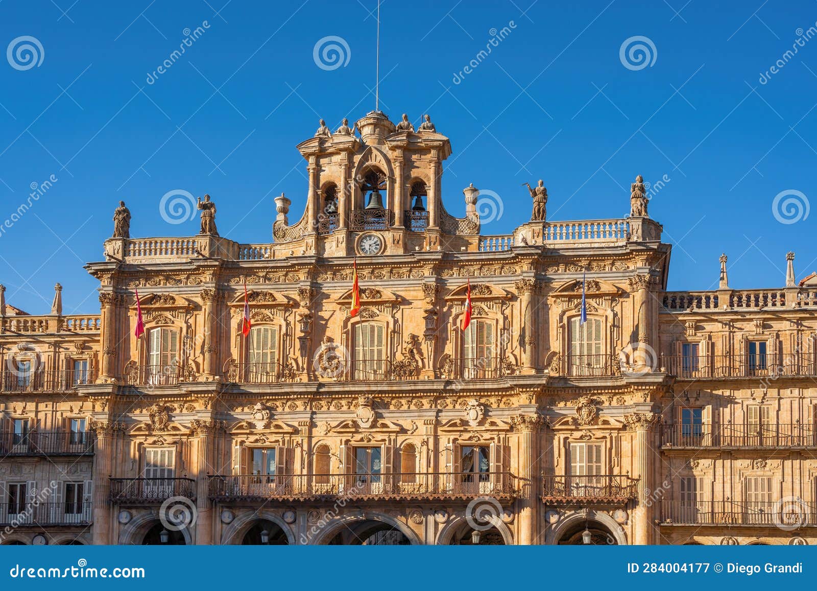 Plaza Mayor Square Clock Tower - Salamanca, Spain Stock Image - Image ...